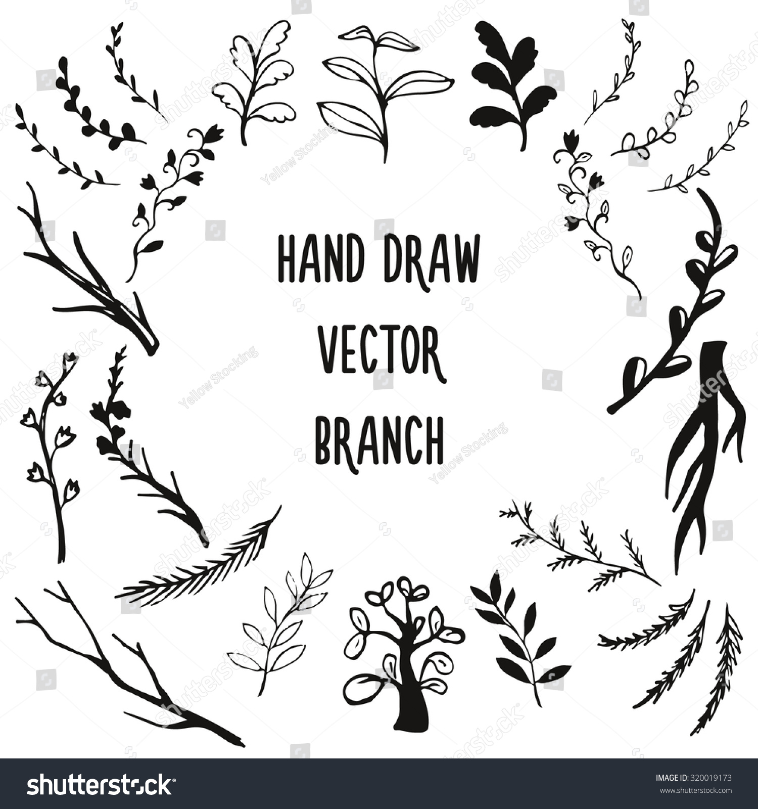 Hand Drawn Set Ink Different Branch Stock Vector (Royalty Free ...