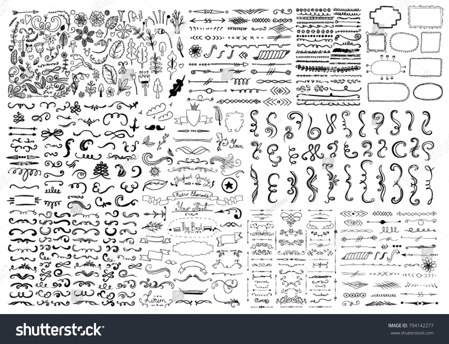 Hand Drawn Set Design Elements Stock Vector (Royalty Free) 794142277 ...