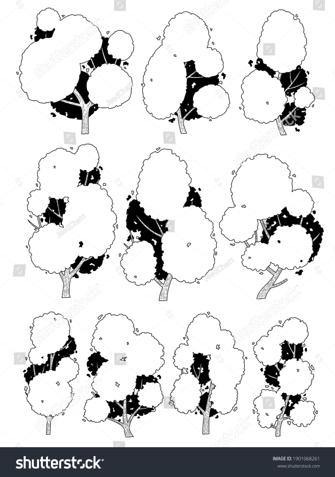 Hand Drawn Side View Tree Vector Stock Vector (Royalty Free) 1901068261 ...