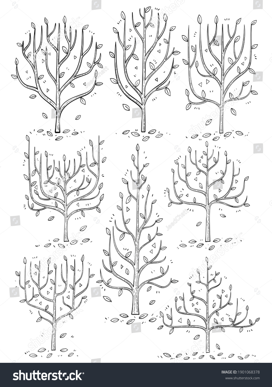 Hand Drawn Side View Tree Vector Stock Vector (Royalty Free) 1901068378
