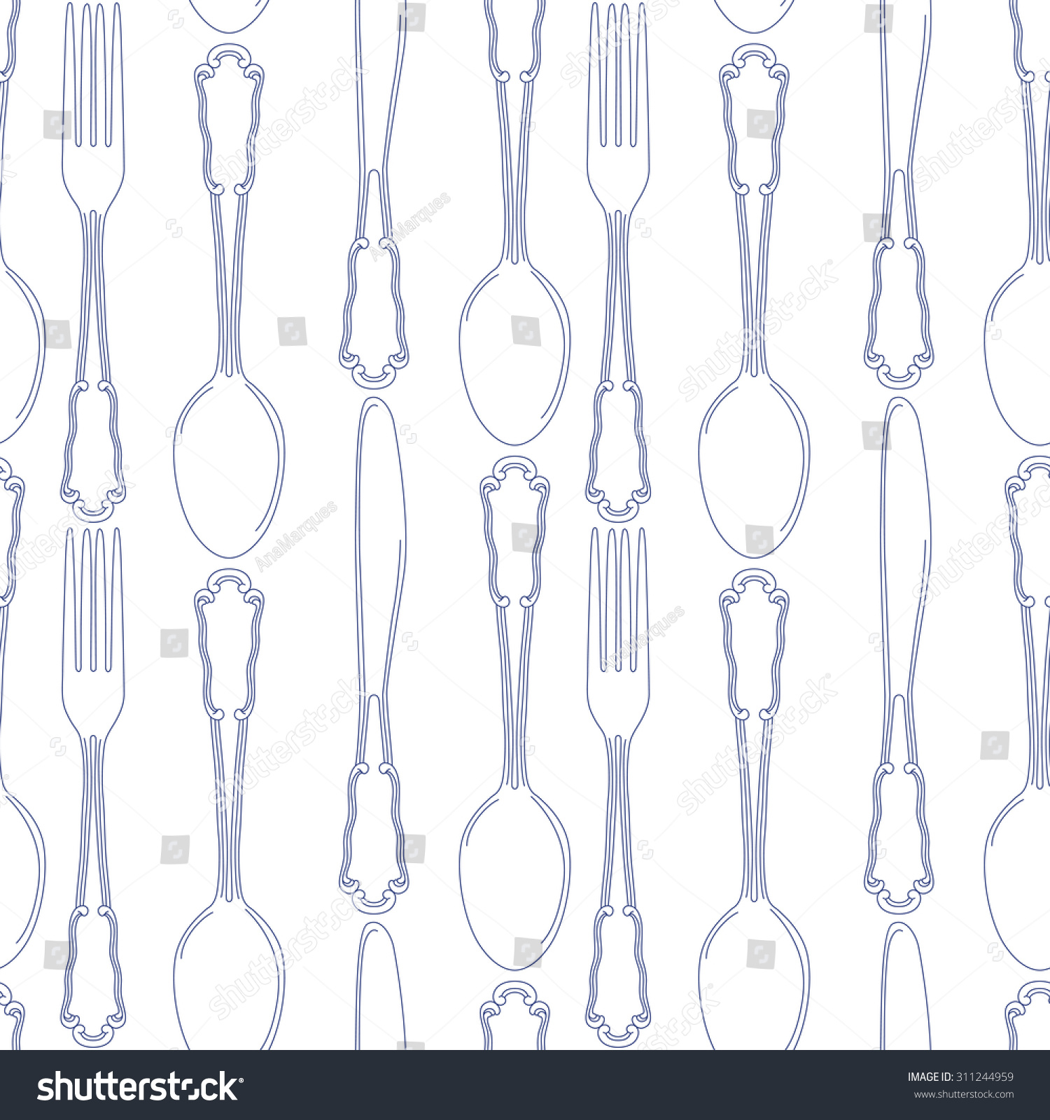 Hand Drawn Silverware Icons Seamless Pattern Stock Vector (Royalty Free ...