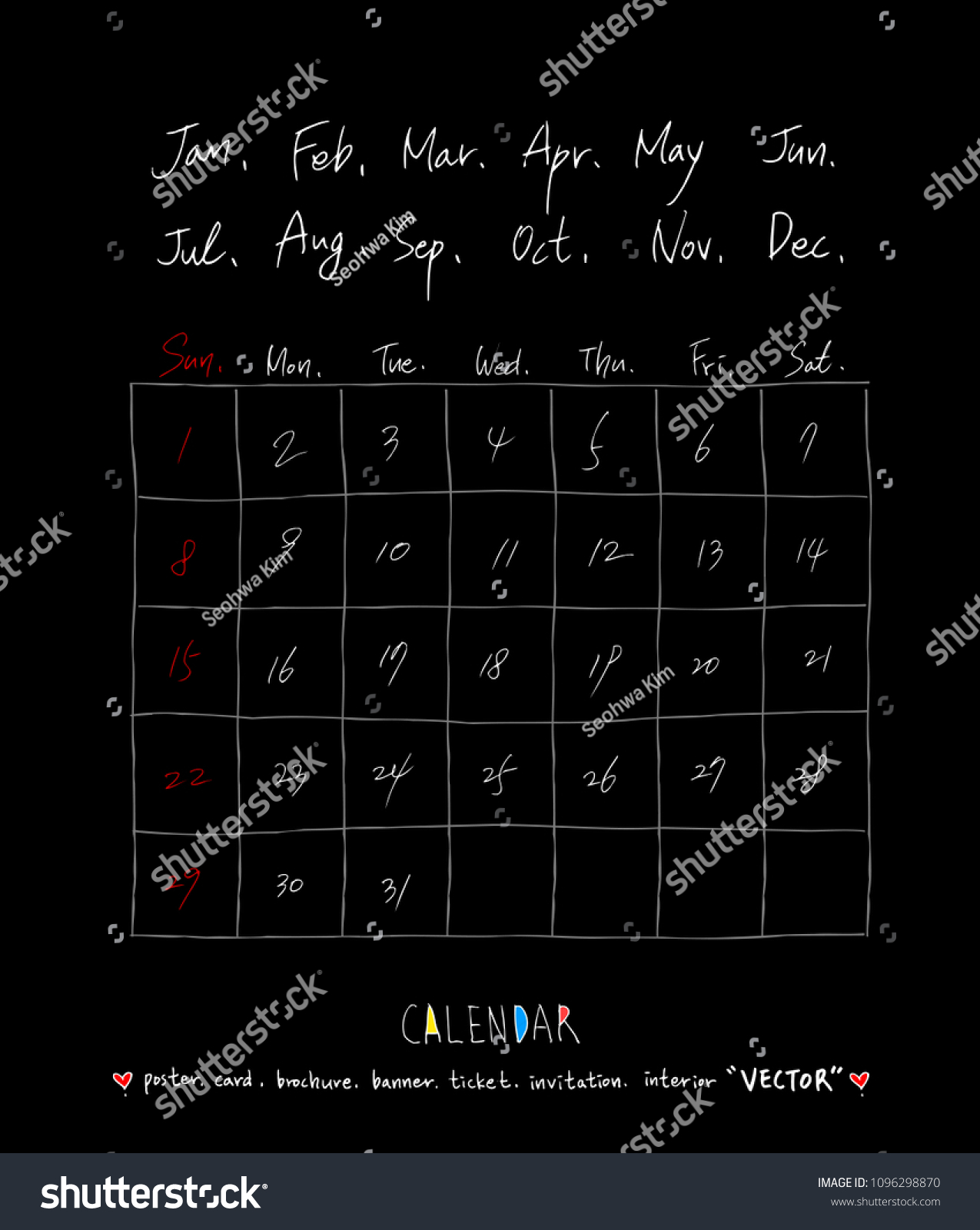 Hand Drawn Sketch Calendar Vector Stock Vector (Royalty Free) 1096298870