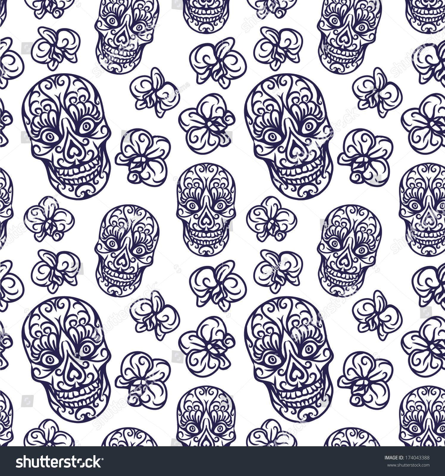 Handdrawn Skull Seamless Pattern Vector Illustration: vector de stock ...
