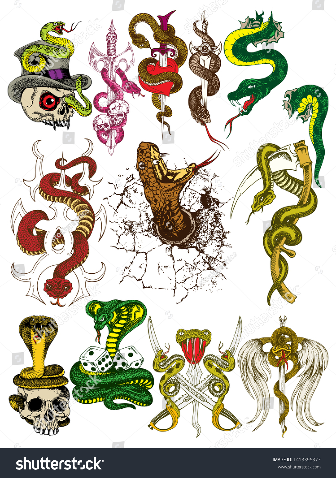 Hand Drawn Snakes Vector Pack 01: vector de stock (libre de regalías ...