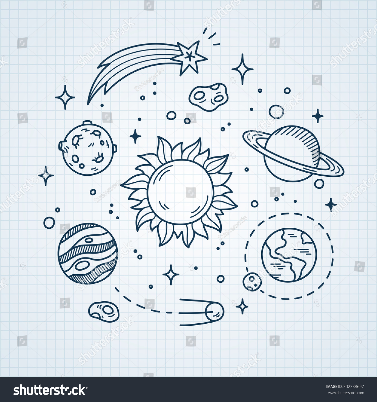 Hand Drawn Solar System Sun Planets Stock Vector (Royalty Free ...