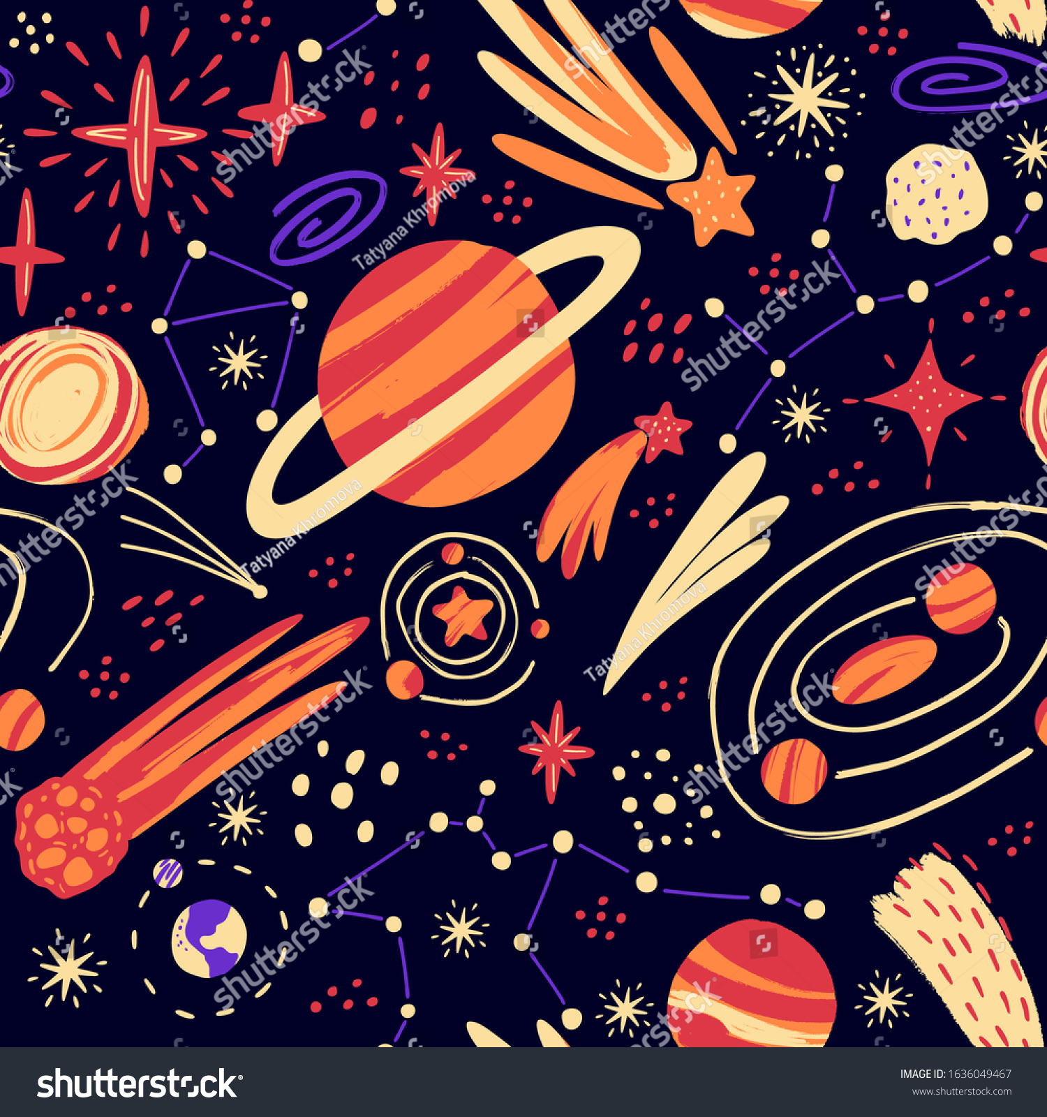 Hand Drawn Space Elements Seamless Pattern Stock Vector (Royalty Free ...