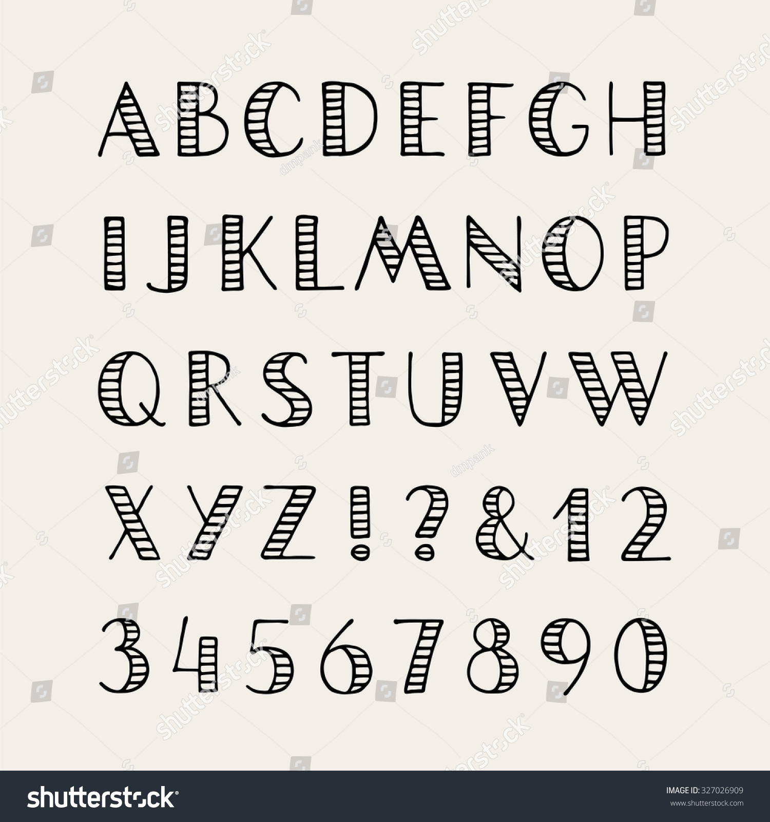 Hand Drawn Striped Font Vector Alphabet เวกเตอร์สต็อก ปลอดค่า