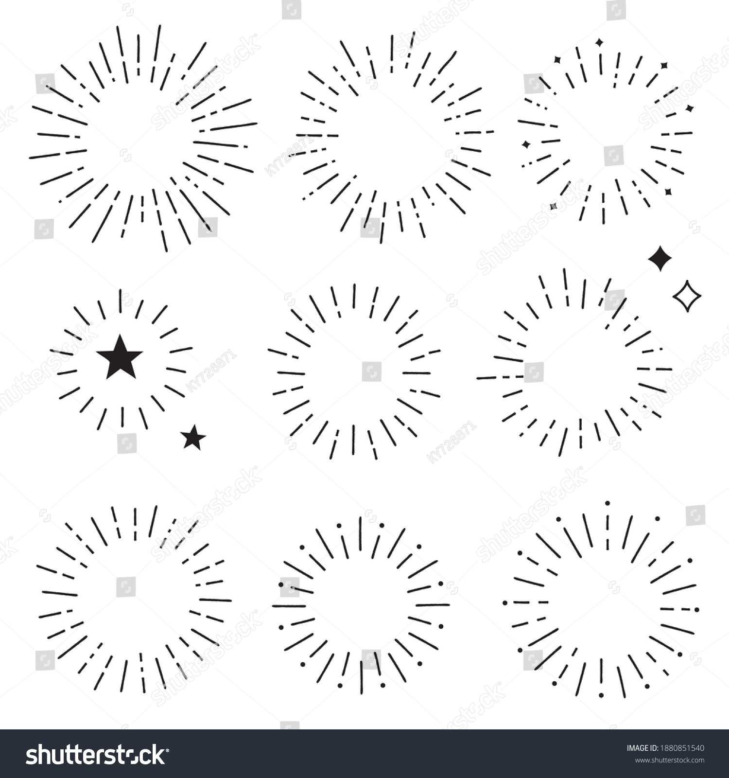Hand Drawn Style Sunburst Frame Set Stock Vector (Royalty Free) 1880851540