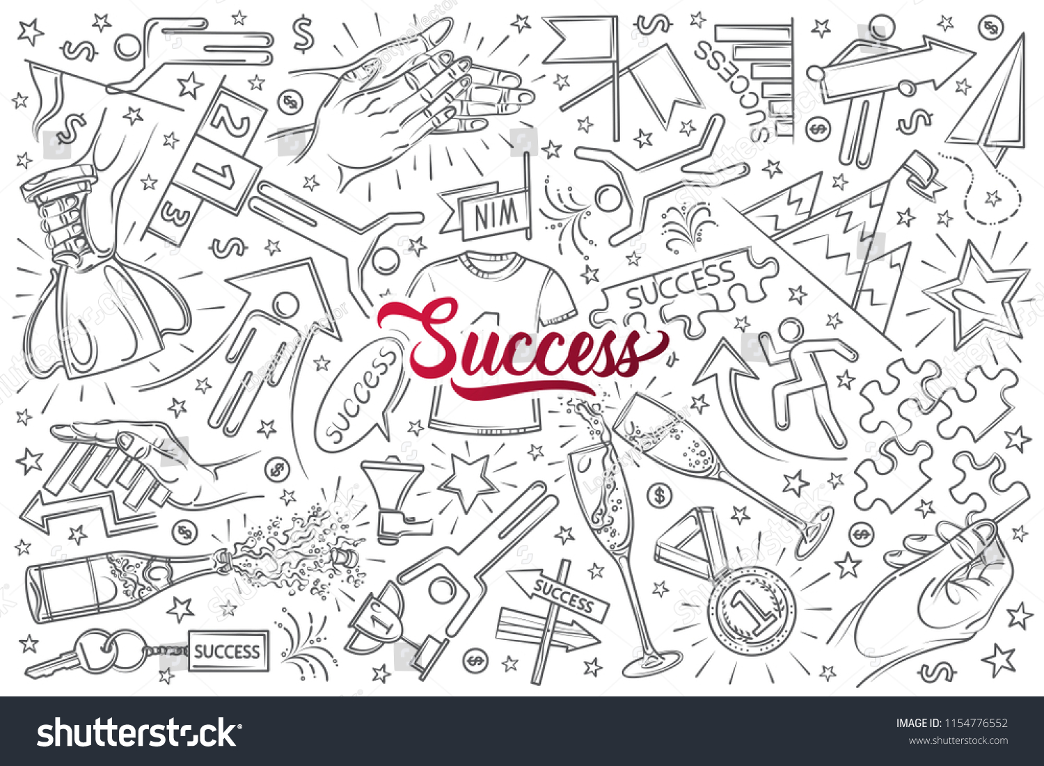 Hand Drawn Success Set Doodle Vector Stock Vector (Royalty Free) 1154776552