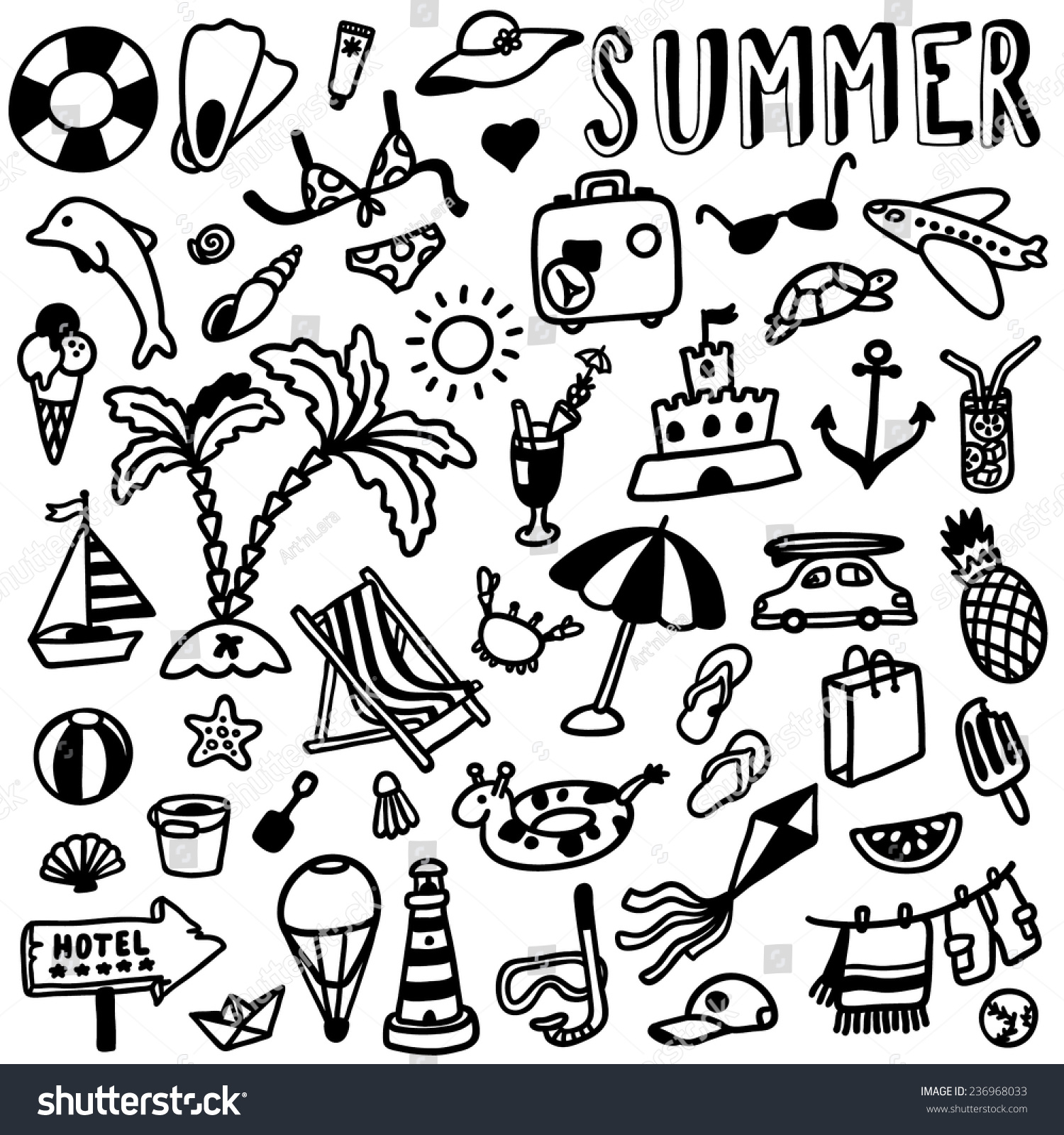 Handdrawn Summer Doodles Stock Vector (Royalty Free) 236968033