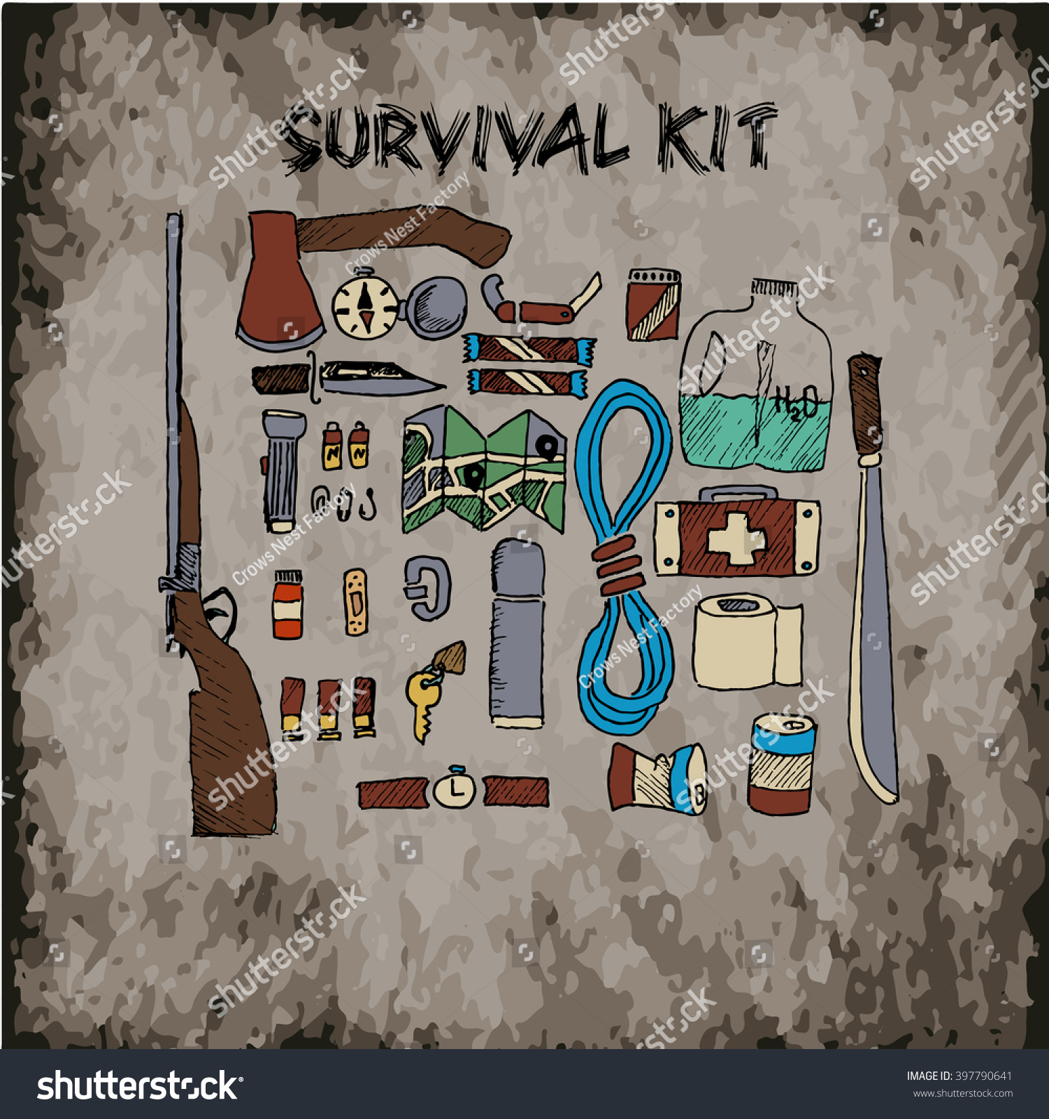 Handdrawn Survival Kit Set Stock Vector (Royalty Free) 397790641