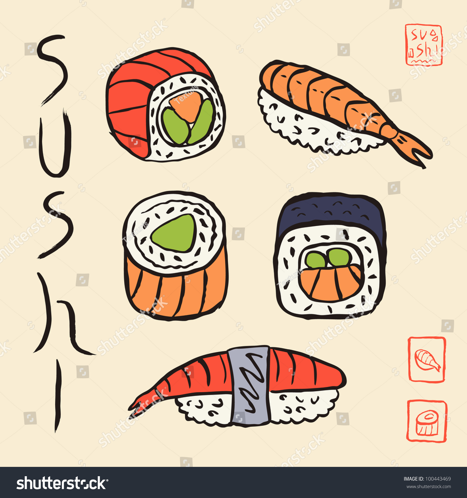 Hand Drawn Sushi Set Stock Vector 100443469 - Shutterstock