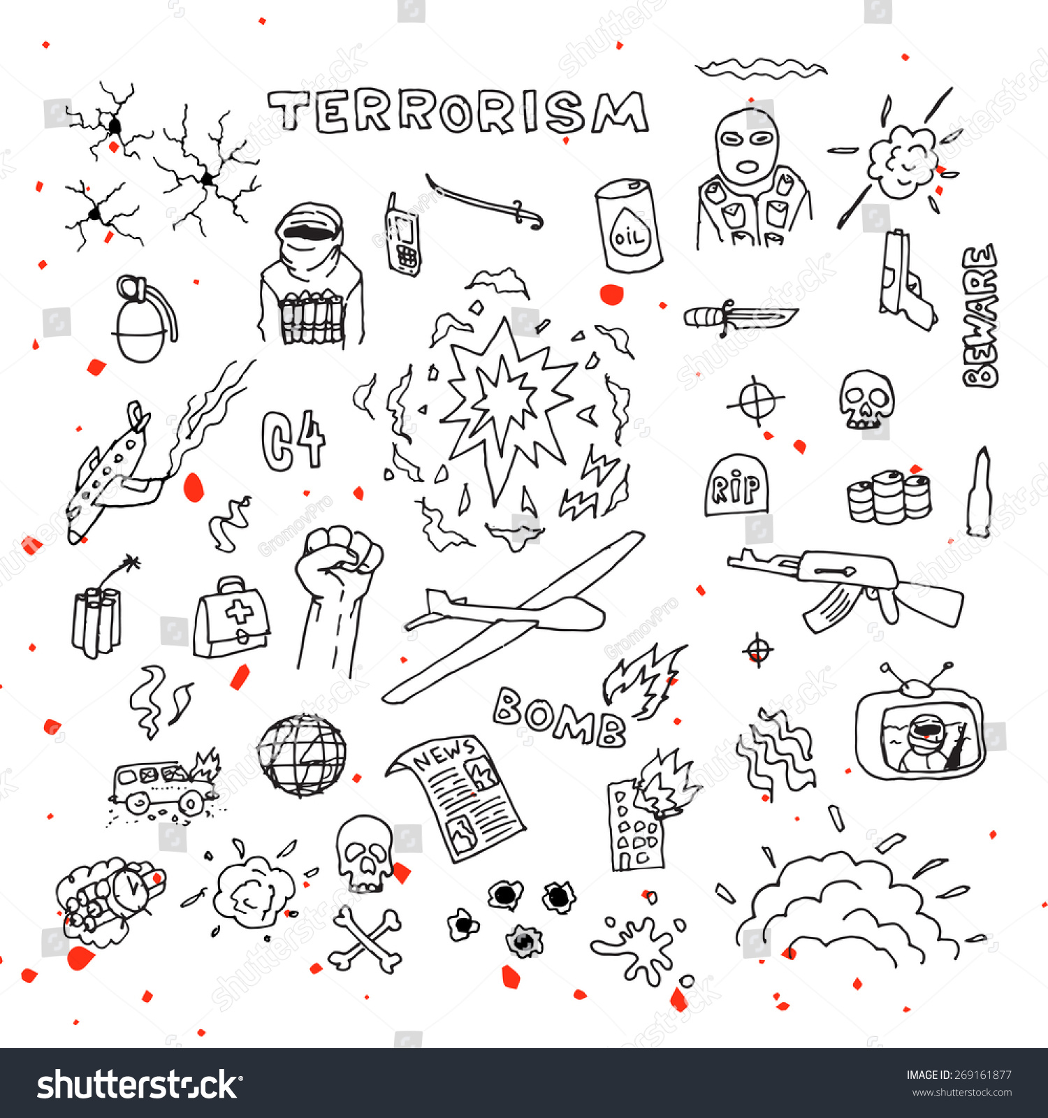 Hand Drawn Terrorism Doodles Splatters Vector Stock Vector (Royalty ...