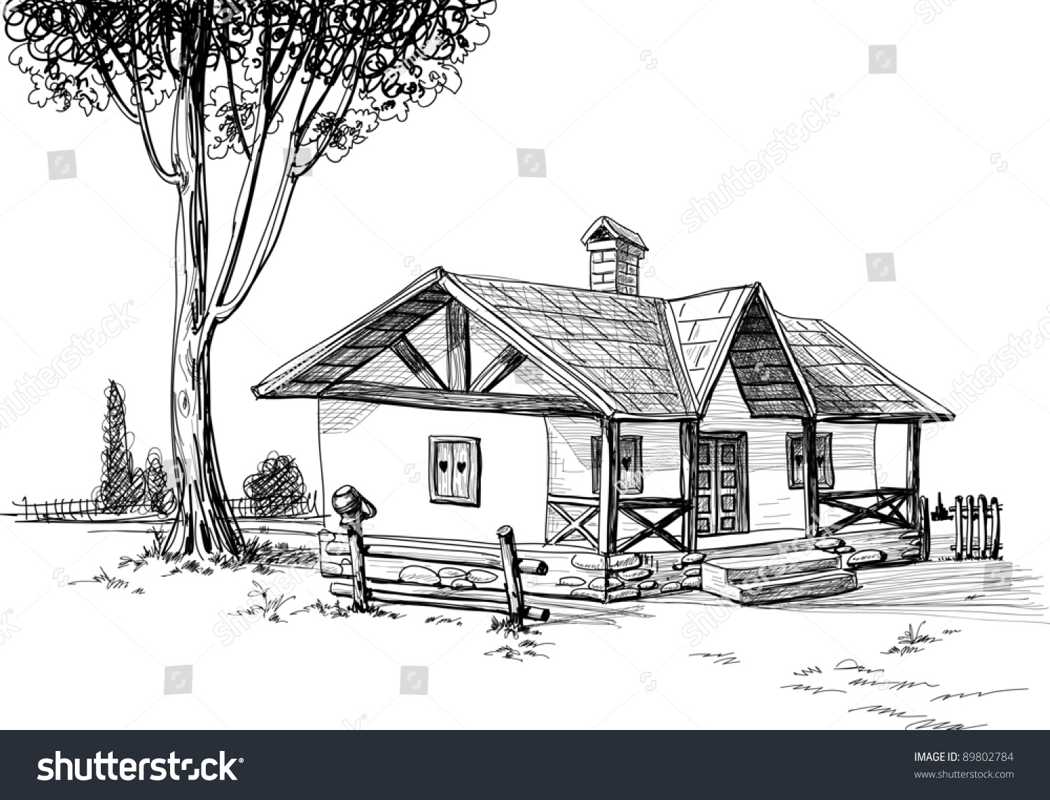 Hand Drawn Traditional House Vector Stock Vector (Royalty Free) 89802784