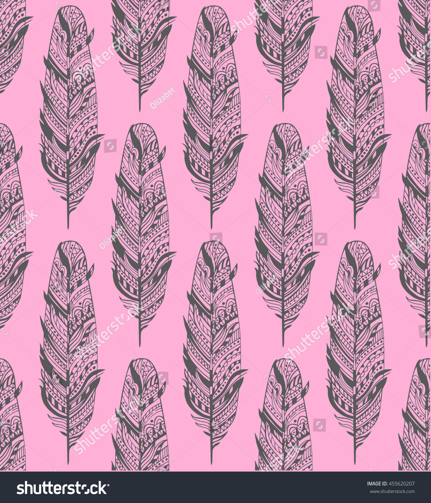 Hand Drawn Trendy Boho Feather Pattern Stock Vector (Royalty Free ...