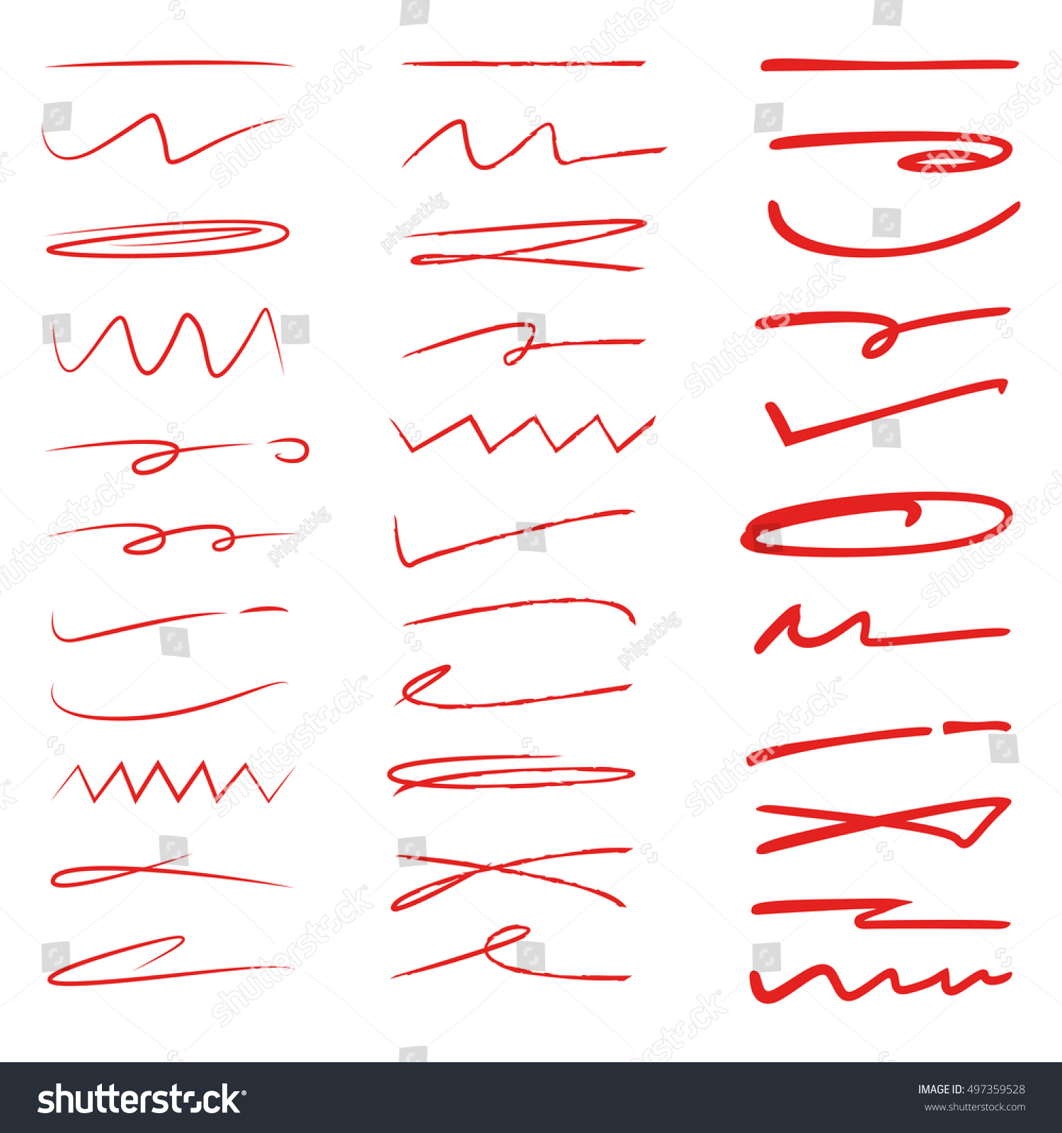 Hand Drawn Underlines Red Brush Lines Stock Vector (Royalty Free ...