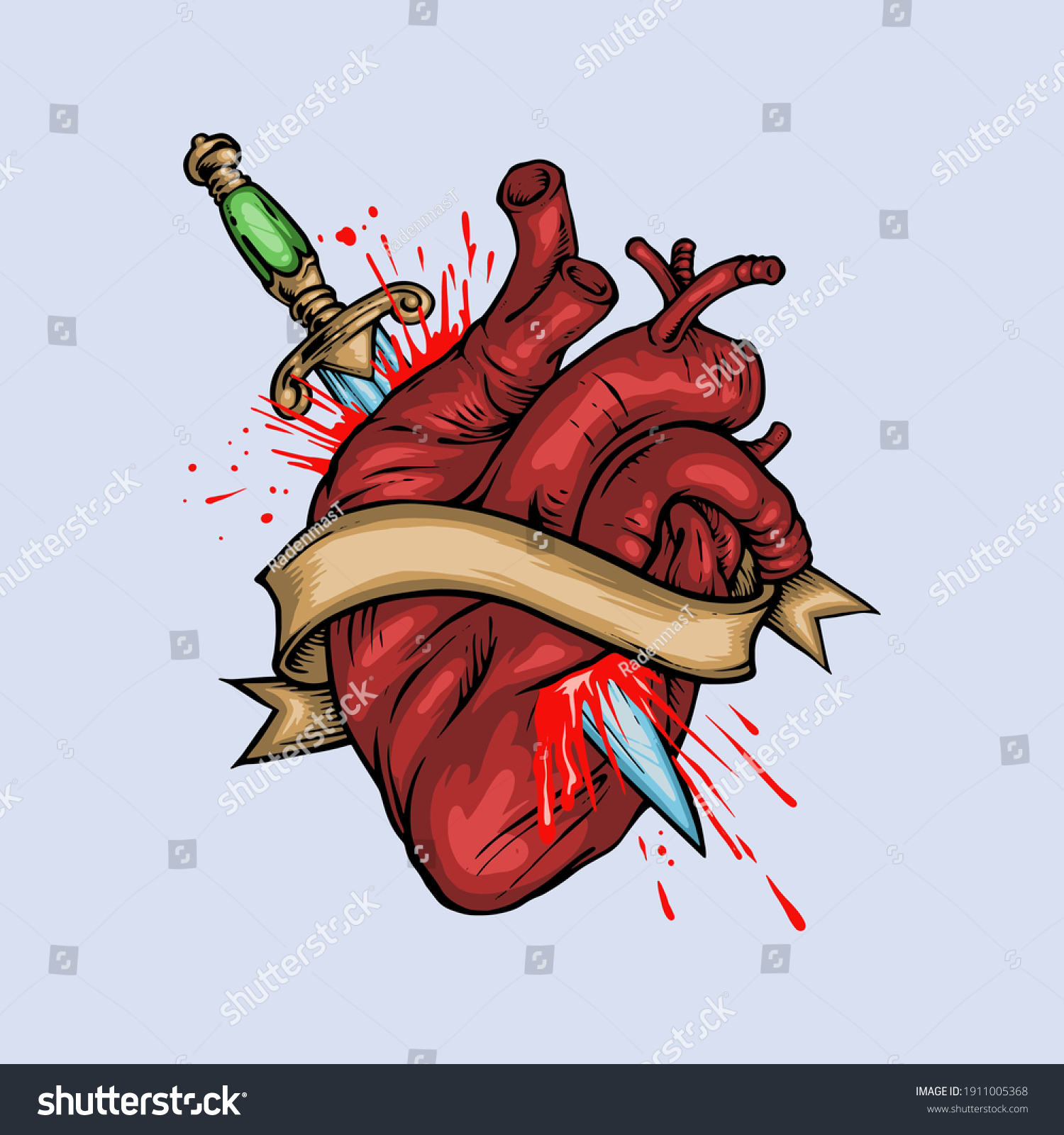 Hand Drawn Vector Illustration Heart Stabbed Stock Vector (Royalty Free ...