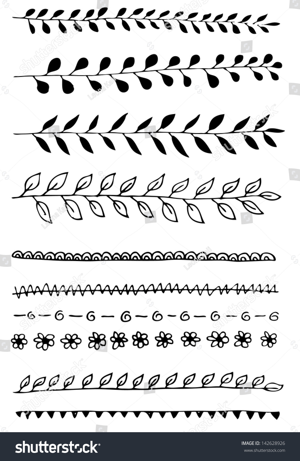 Handdrawn Vector Line Border Set Design Stock Vector 142628926 ...