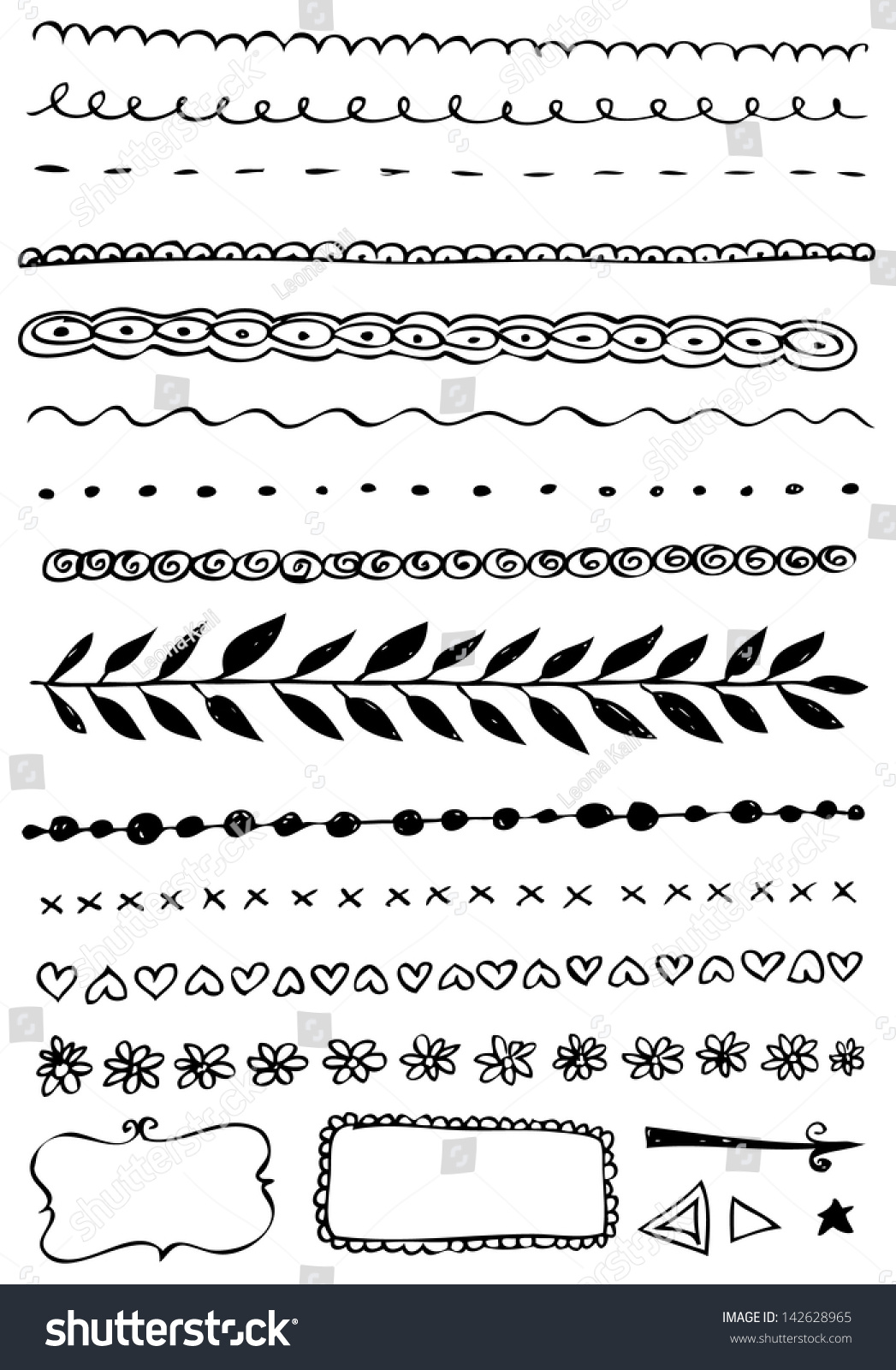 Handdrawn Vector Line Border Set Design Stock Vector 142628965 ...