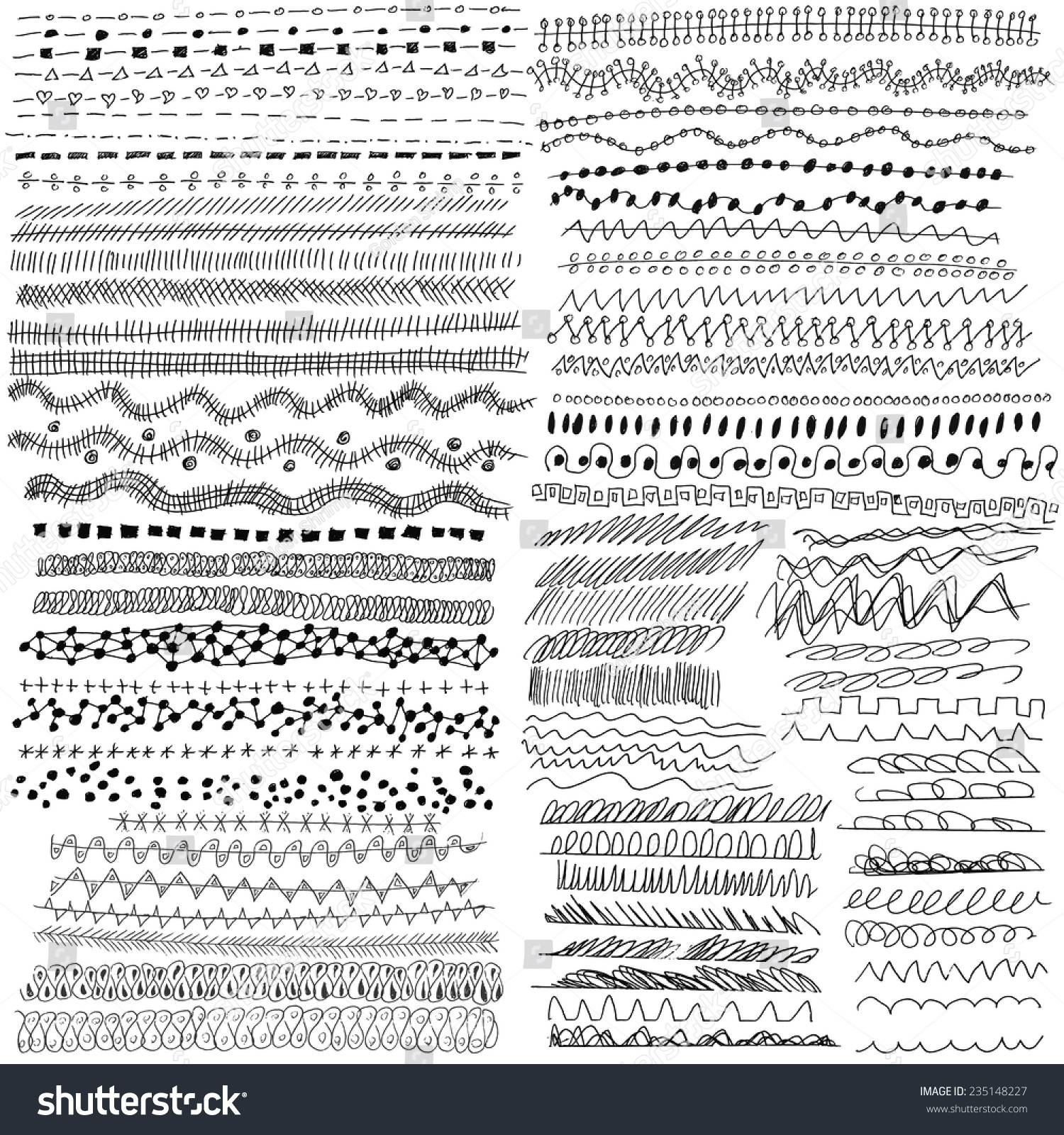 Hand Drawn Vector Line Border Set Stock Vector (Royalty Free) 235148227 ...