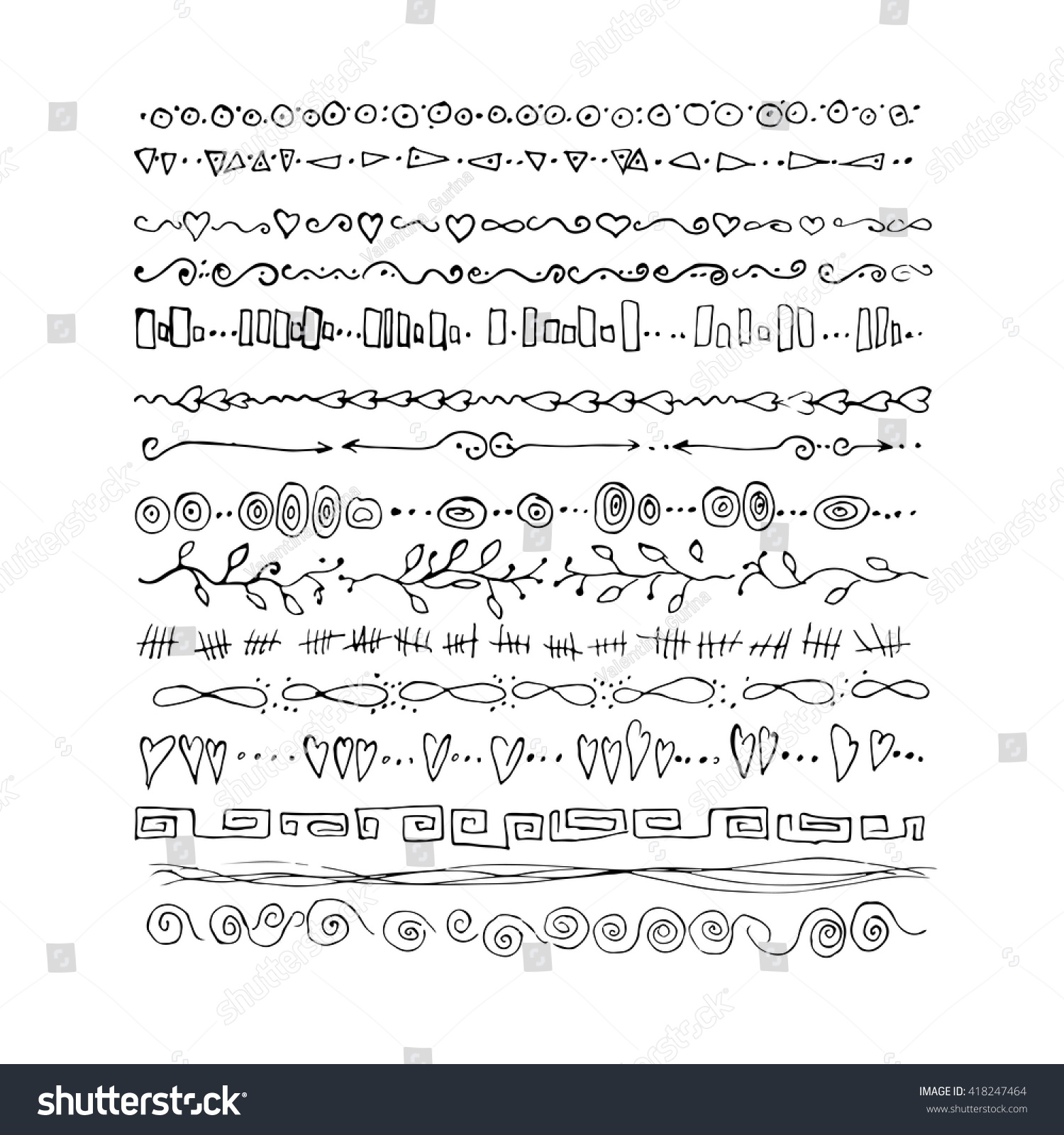 Hand Drawn Vector Line Border Set: vector de stock (libre de regalías ...