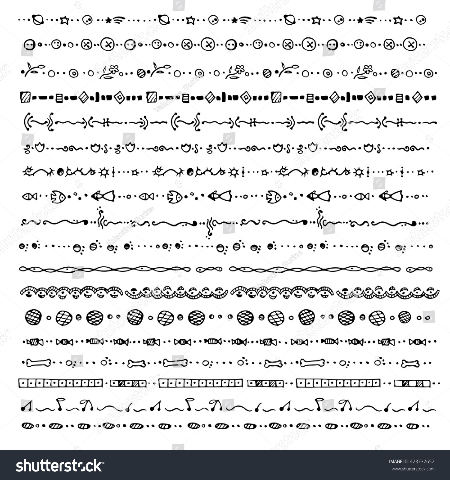 Hand Drawn Vector Line Border Set: vector de stock (libre de regalías ...