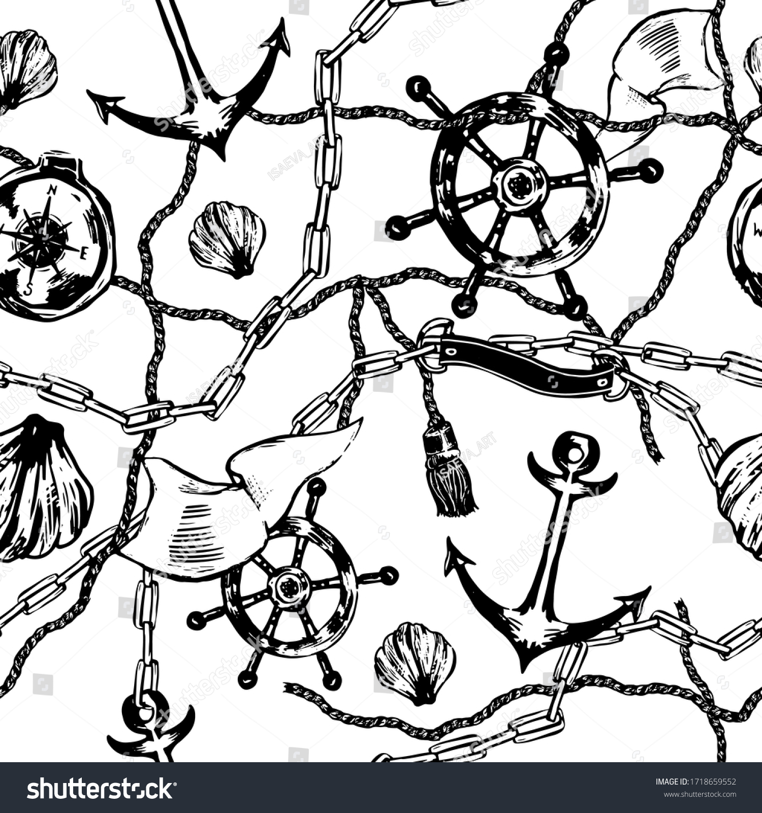 Hand Drawn Vector Pattern Anchors Compass Stock Vector (Royalty Free ...
