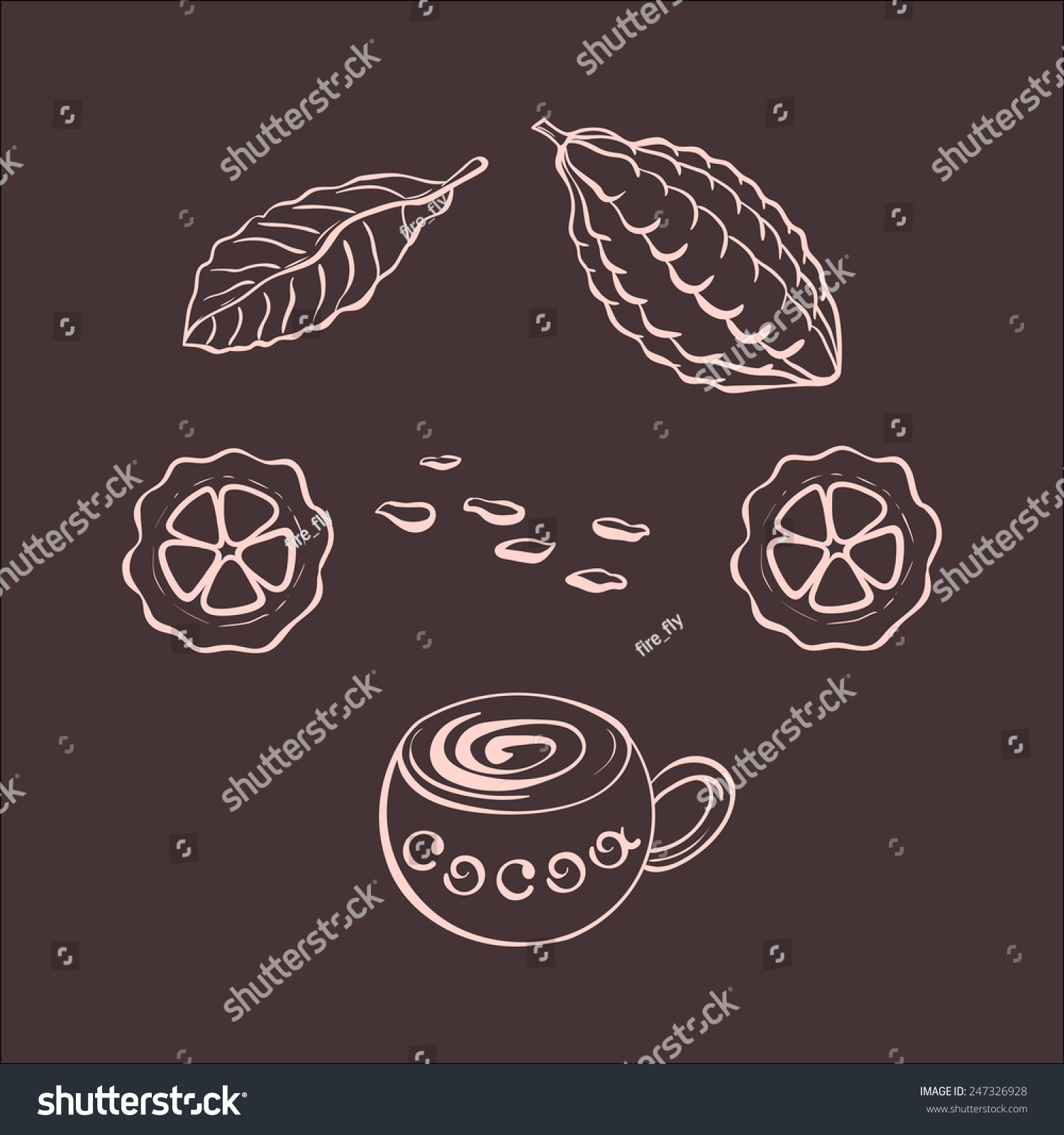 Hand Drawn Vector Set Cocoa Elements Stock Vector (Royalty Free ...