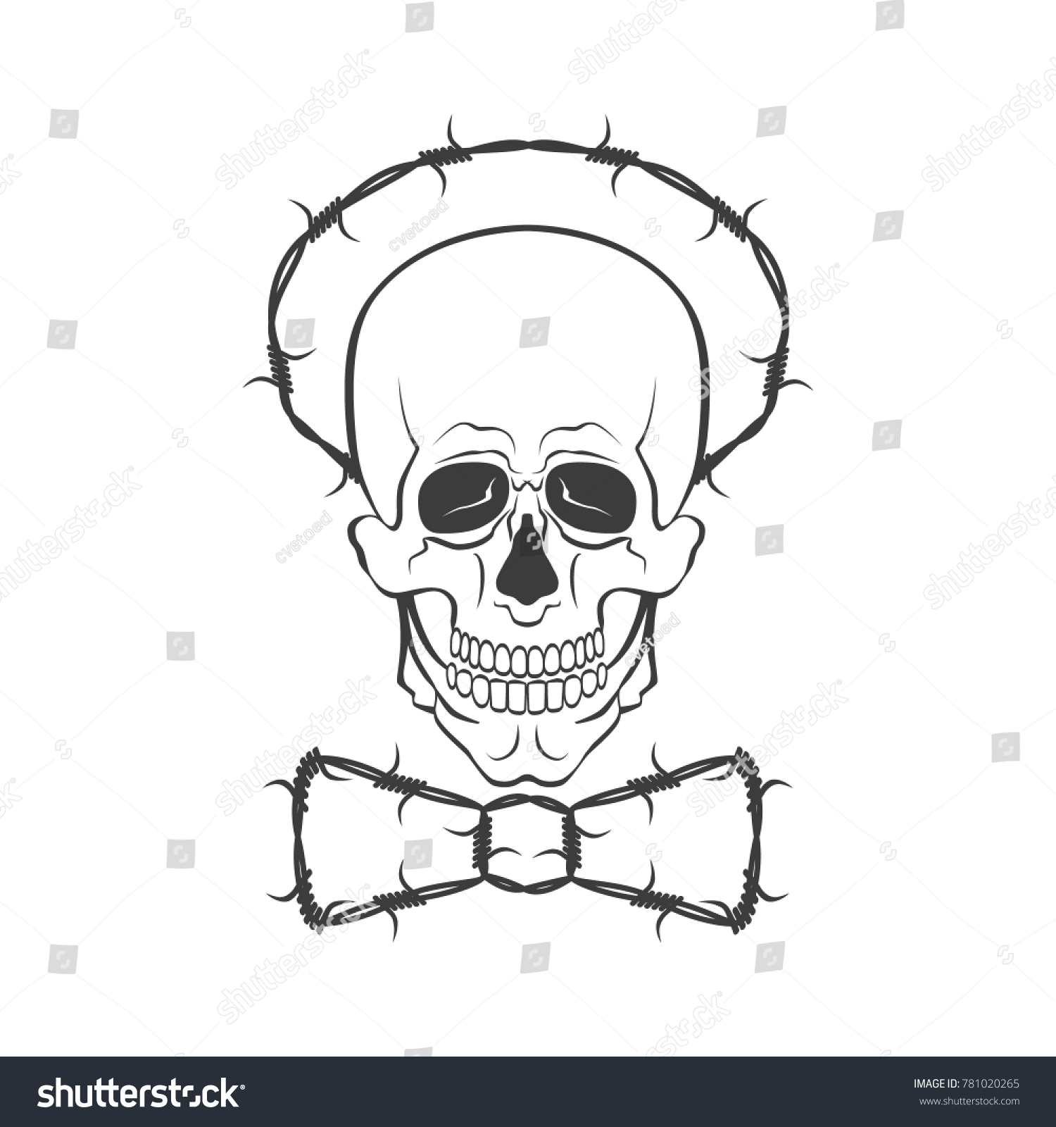 Hand Drawn Vector Skull Barbed Wire Stock Vector (Royalty Free) 781020265