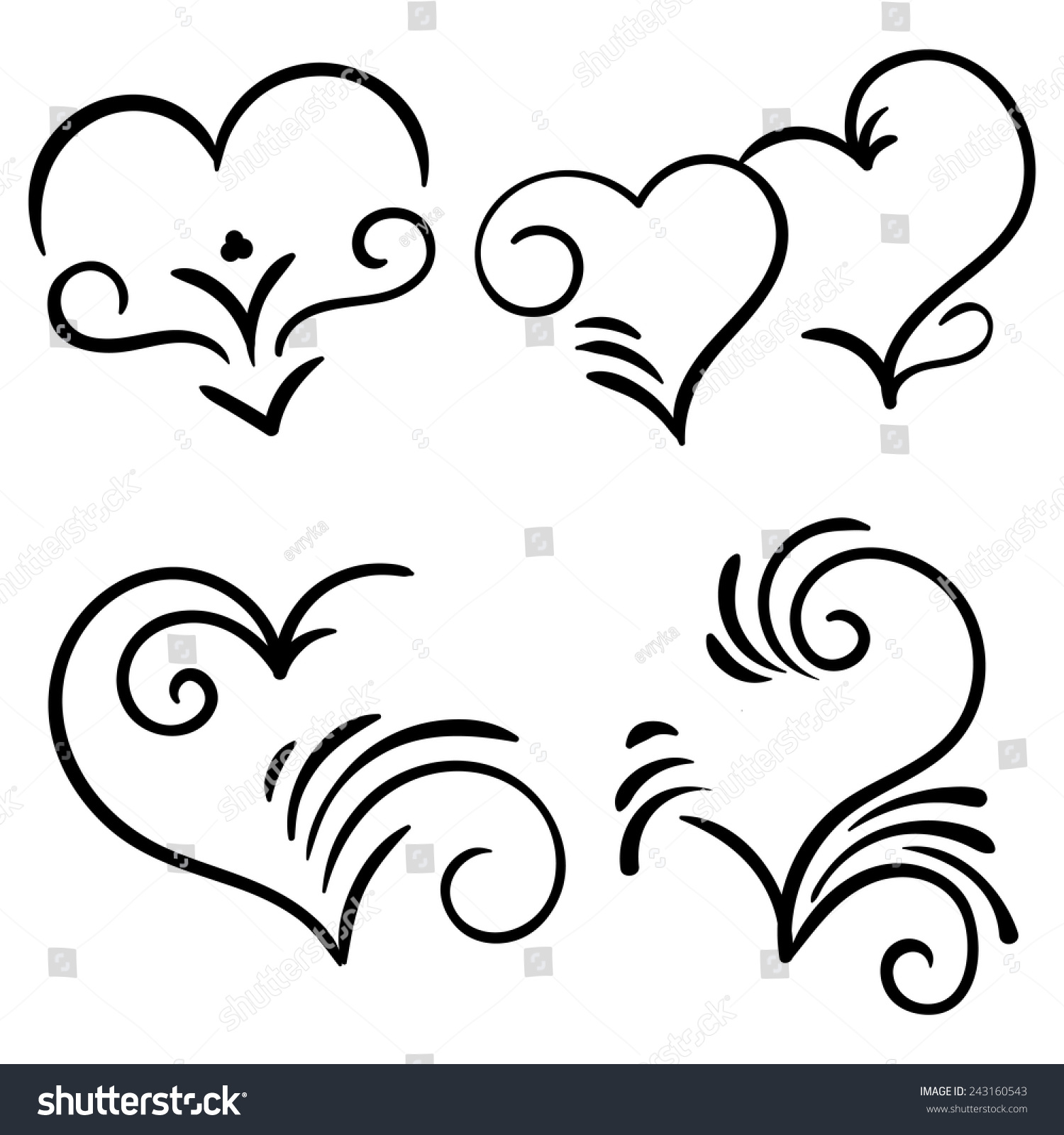 Hand Drawn Vector Swirl Heart Elements Stock Vector (Royalty Free ...
