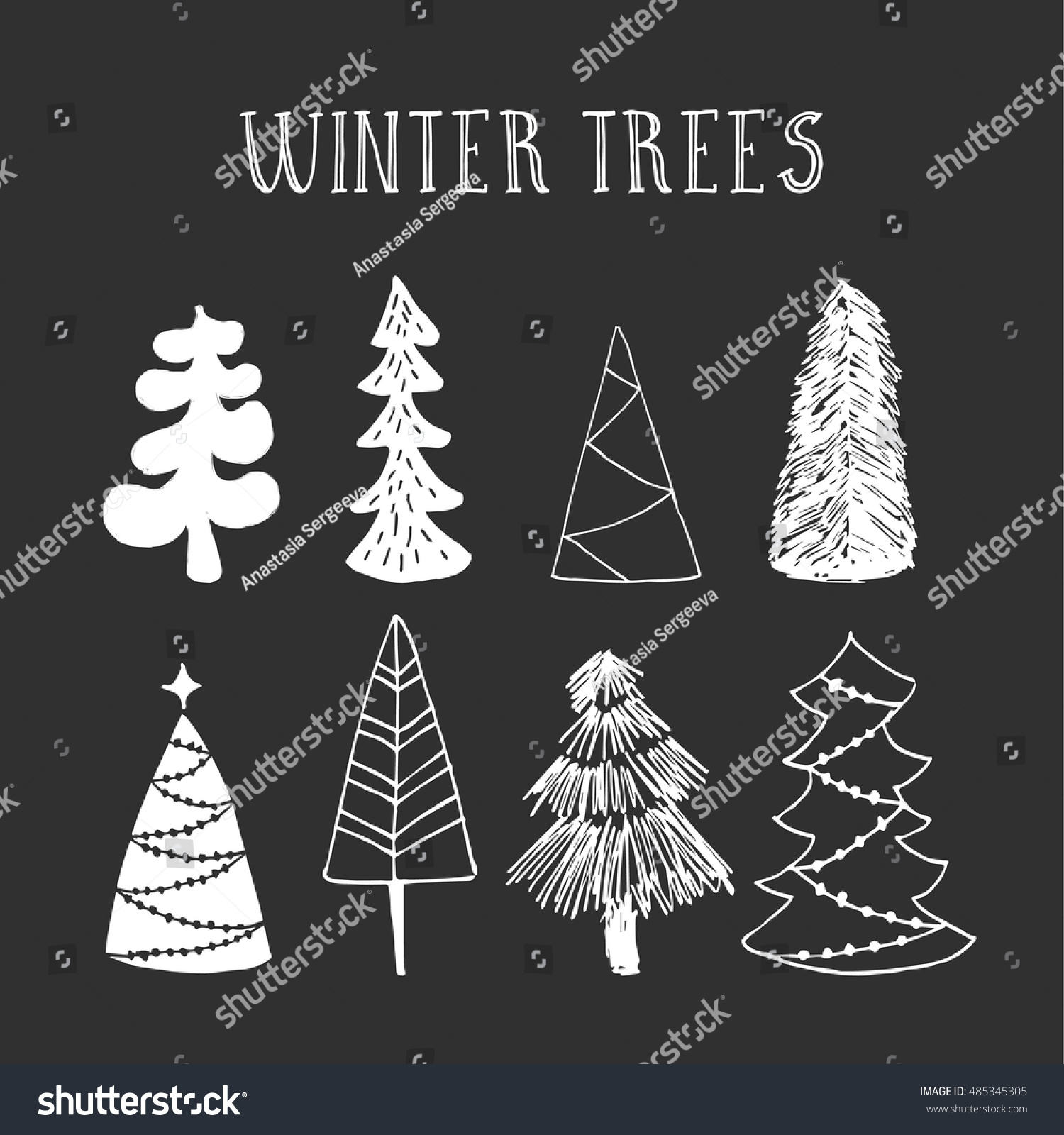 Hand Drawn Winter Trees Vector Isolated Stock Vector (Royalty Free ...