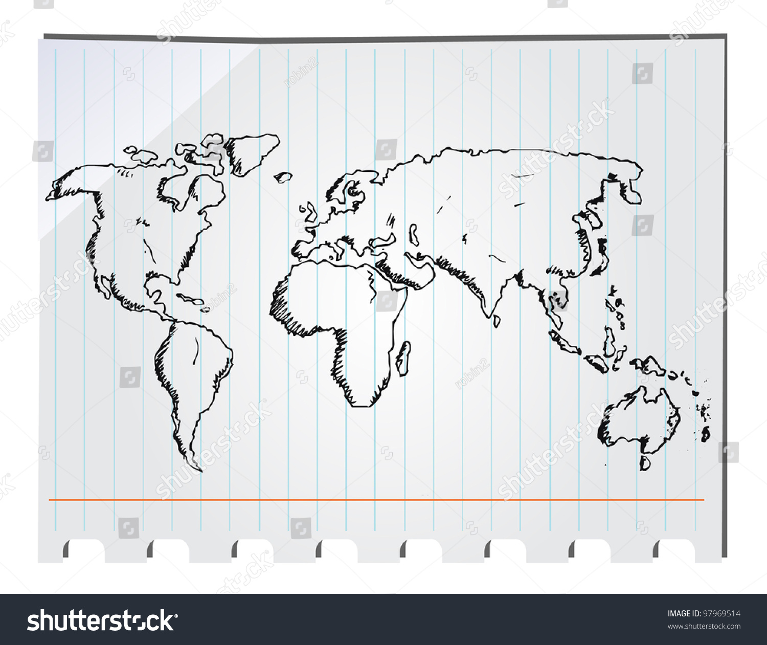 Hand Drawn World Map Stock Vector Illustration 97969514 : Shutterstock