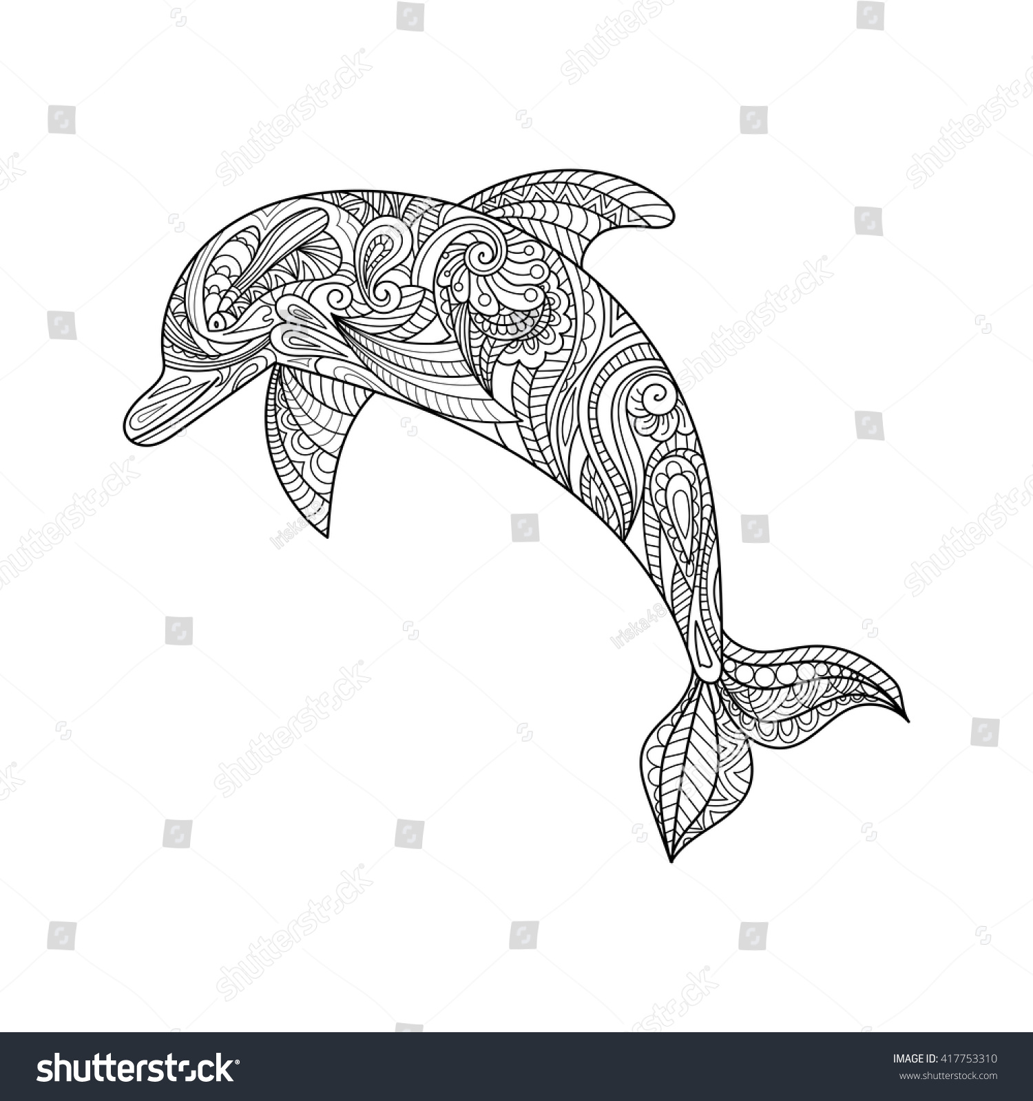 Hand Drawn Zentangle Dolphin Design Element Stock Vector 417753310 ...