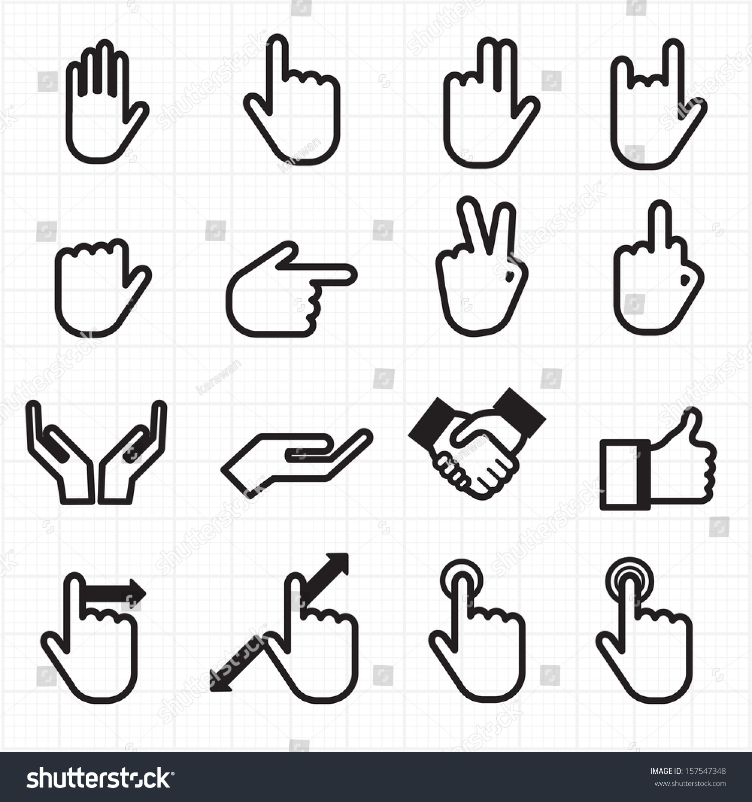 Hand Gesture Black Icons Vector - 157547348 : Shutterstock