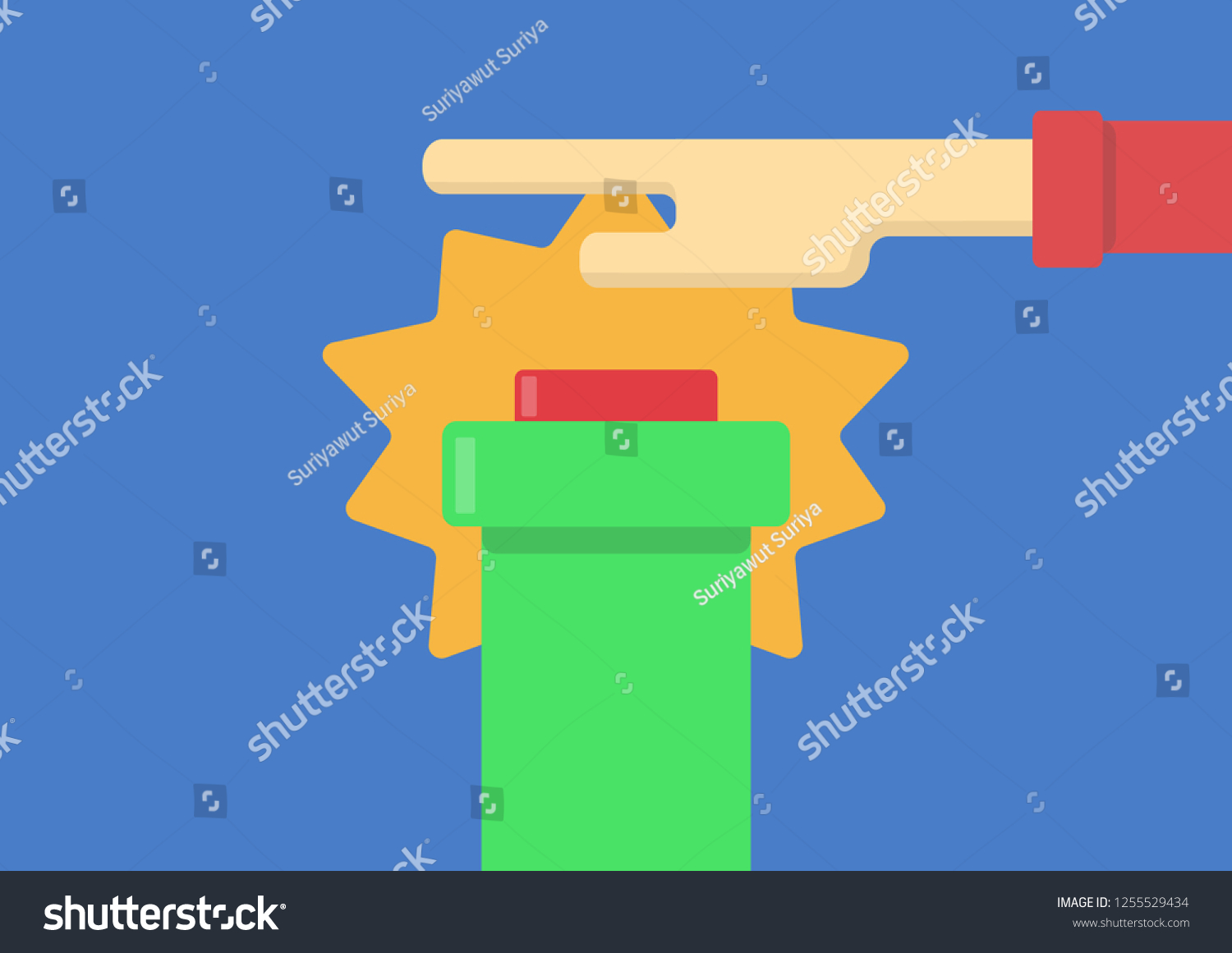 Hand Hit Button Flat Cartoon Vector Stock Vector (Royalty Free) 1255529434