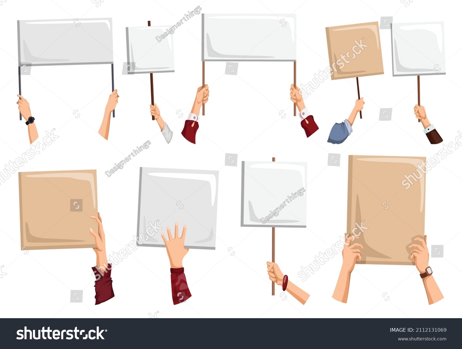 Hand Holding Empty Placards Place Text Stock Vector Royalty Free
