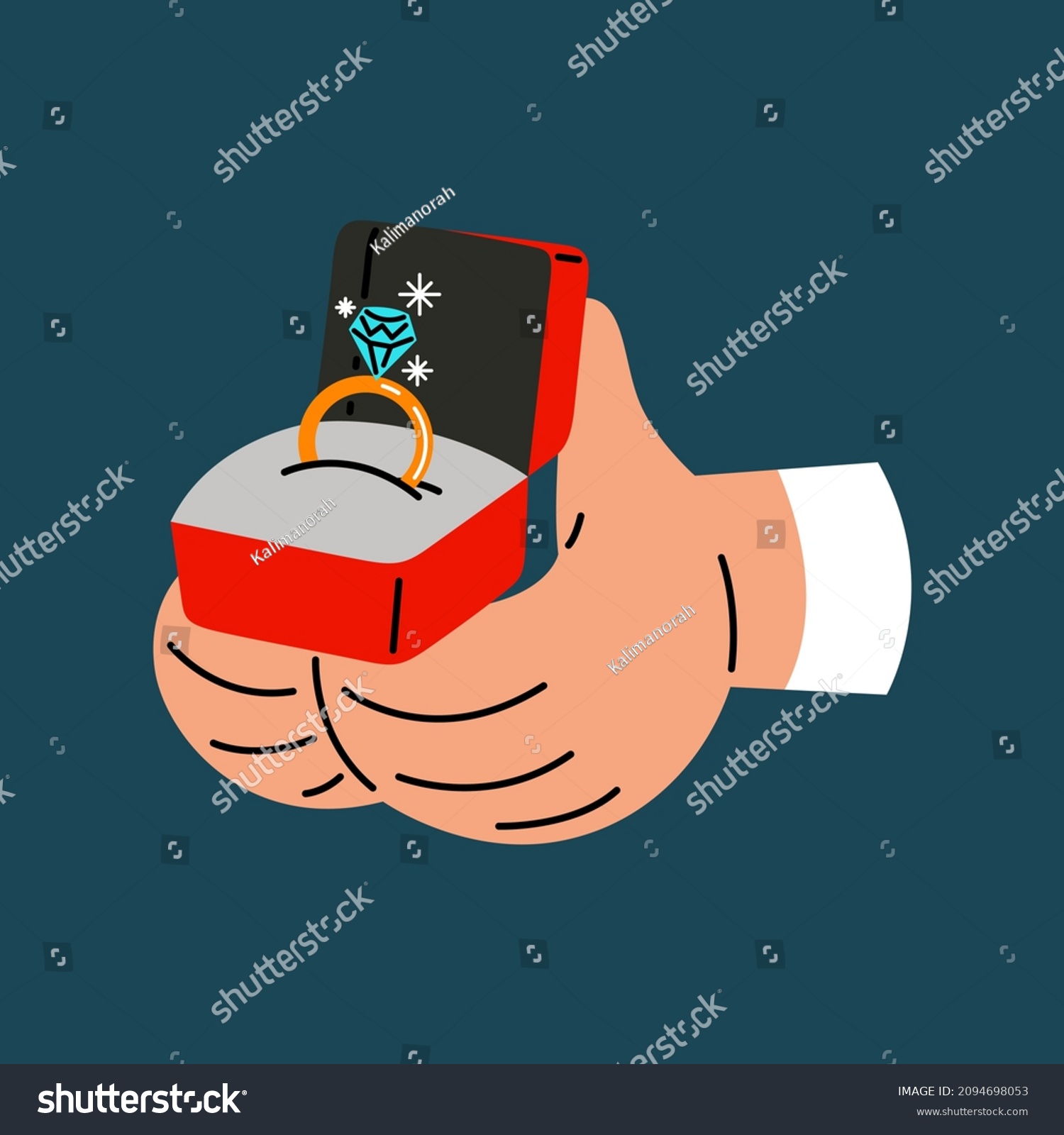 Hand Holding Wedding Ring Box Flat Stock Vector (Royalty Free ...