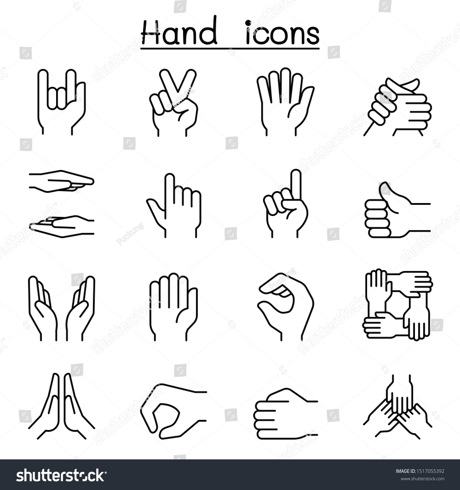 Hand Icon Set Thin Line Style Stock Vector (Royalty Free) 1517055392