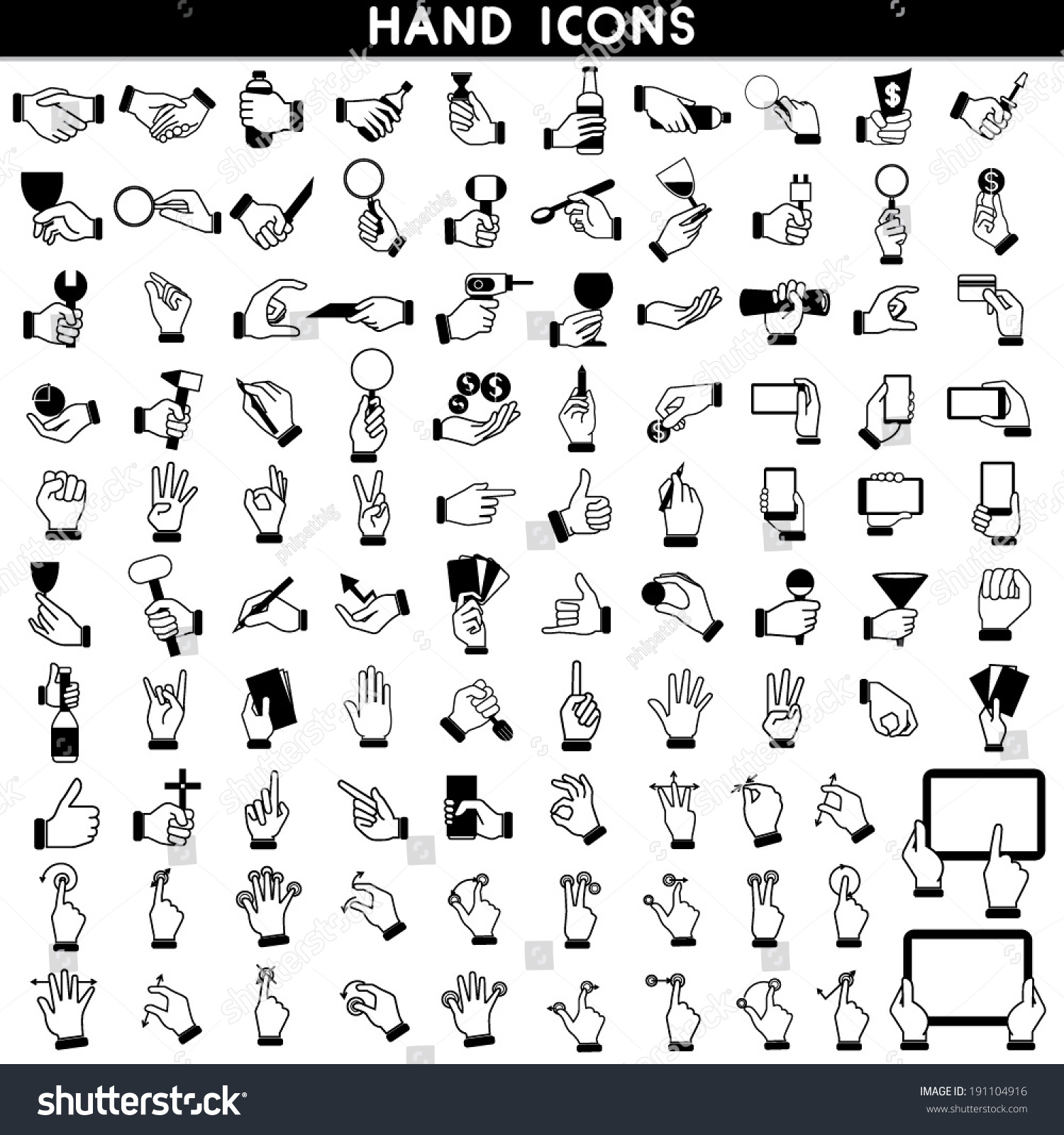 Hand Icons Set Stock Vector (Royalty Free) 191104916 - Shutterstock