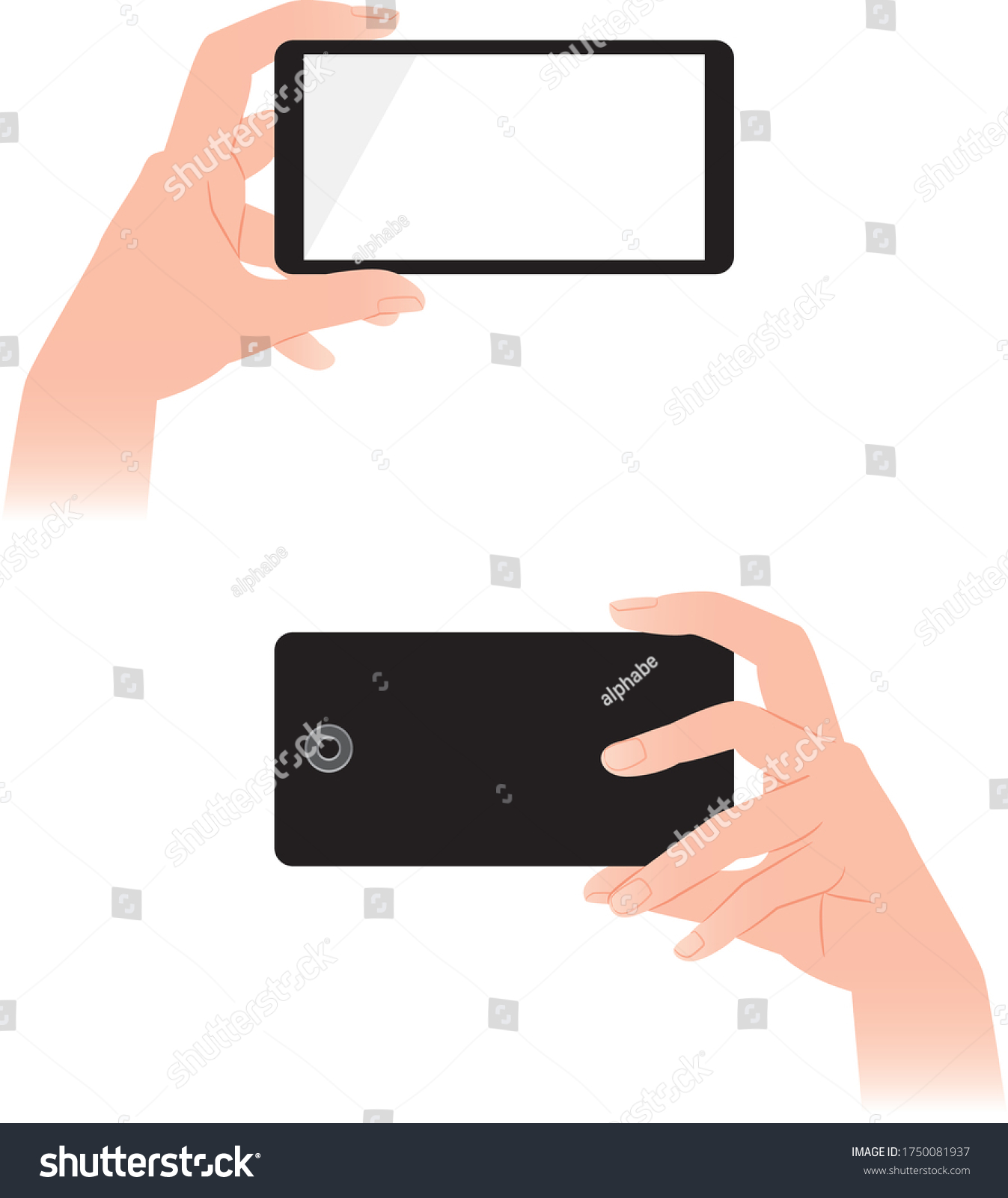 Hand Operating Smartphone Front Back Stock Vector (Royalty Free) 1750081937