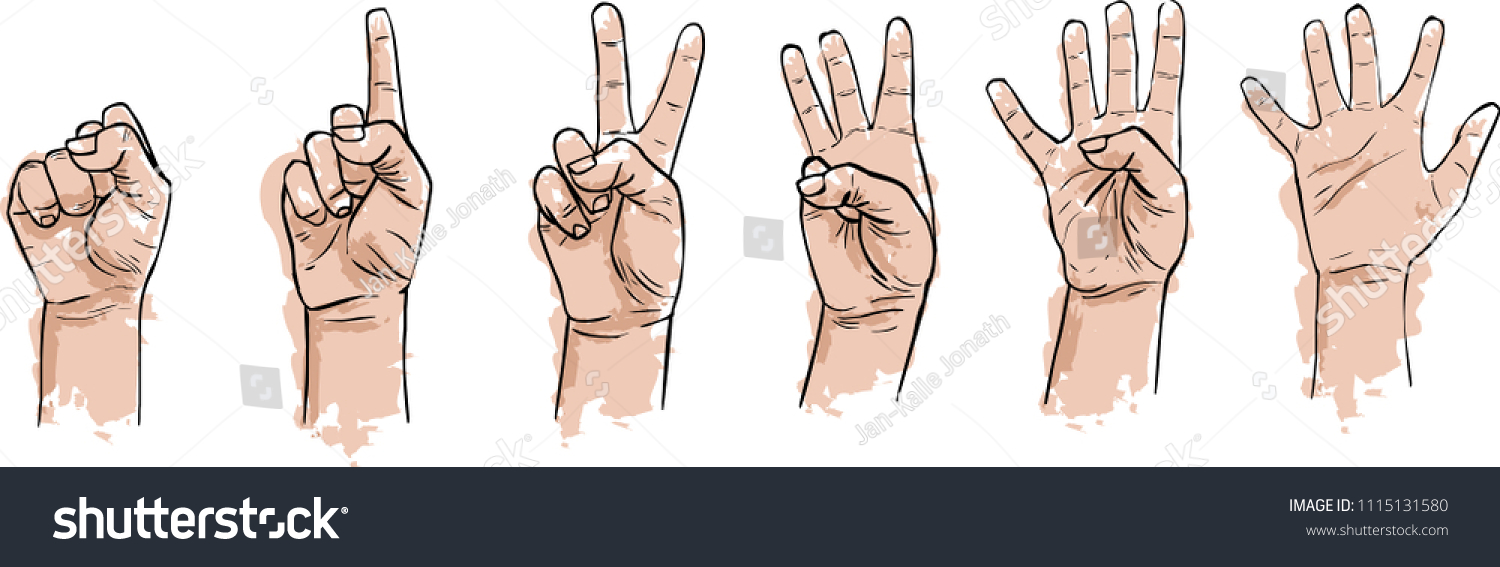 Hand Painted Vector Hands Showing Numbers Stock Vector (Royalty Free ...