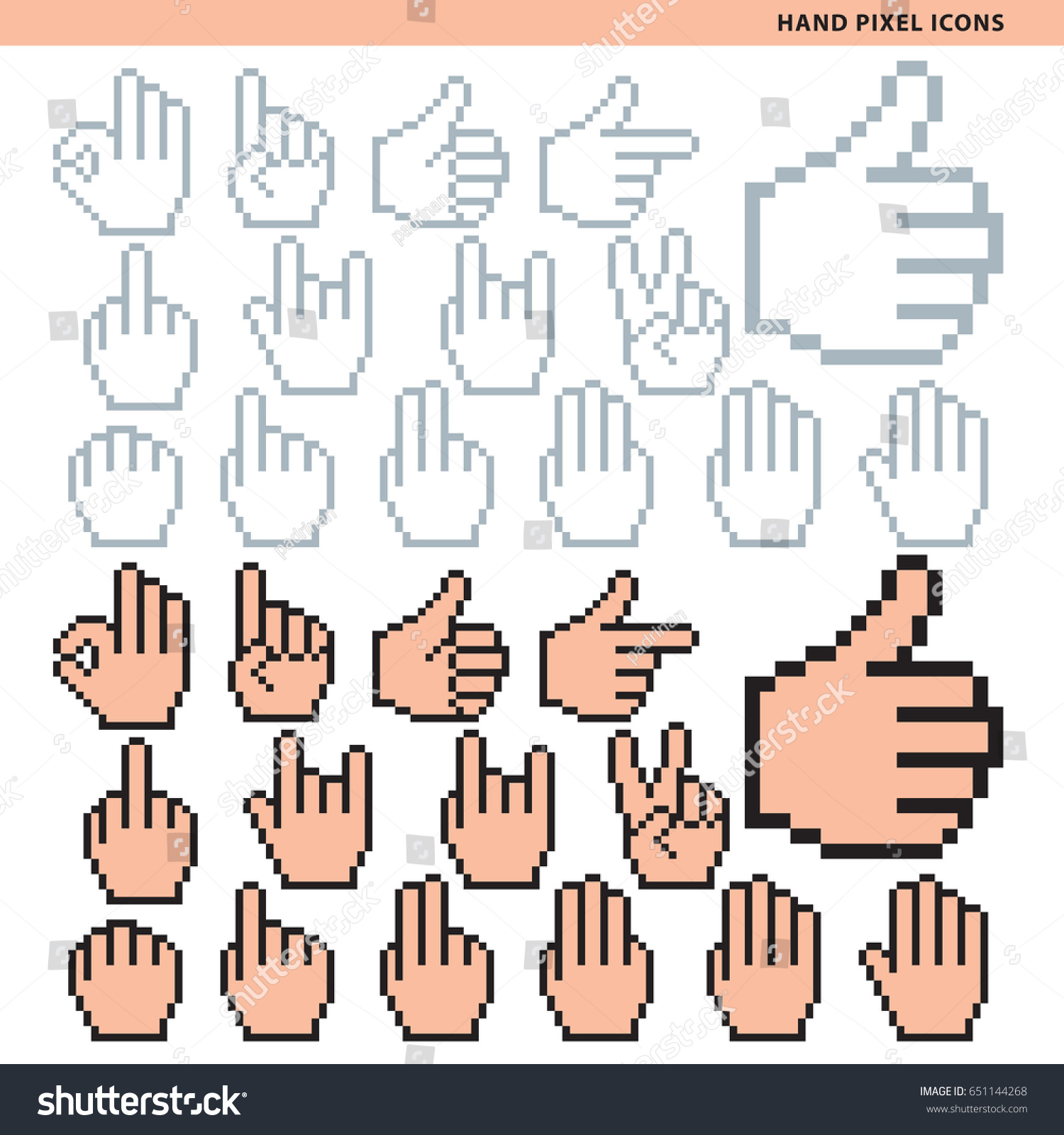 Hand Pixel Icons: vector de stock (libre de regalías) 651144268 ...