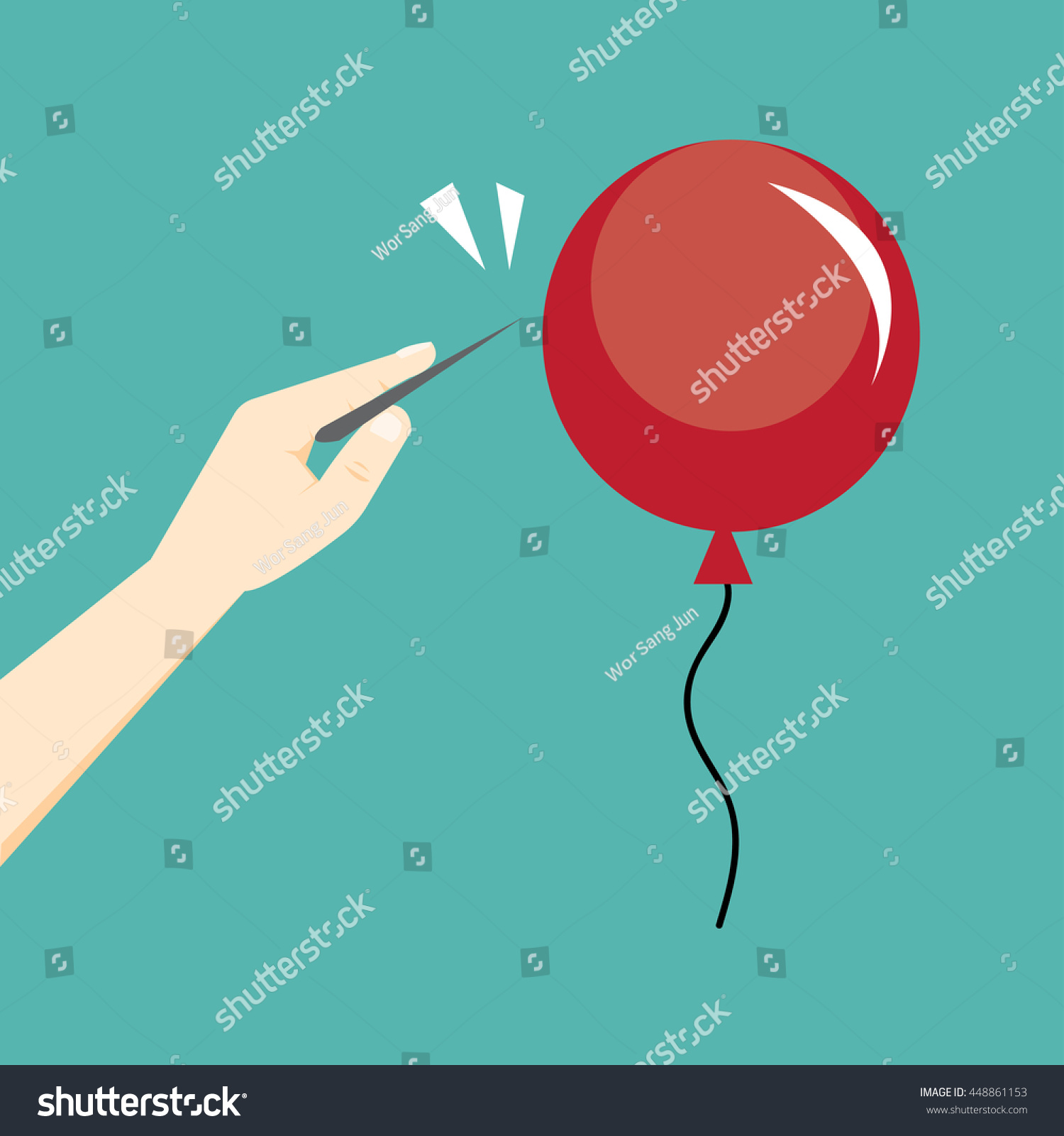Hand Pricking Red Balloon Sharp Needlevector Stock Vector 448861153 ...