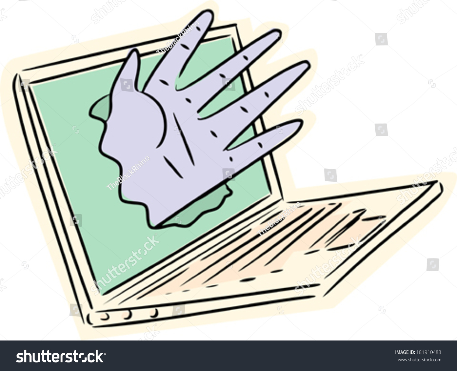 Hand Reaching Broken Computer Screen On Stock Vector (Royalty Free ...