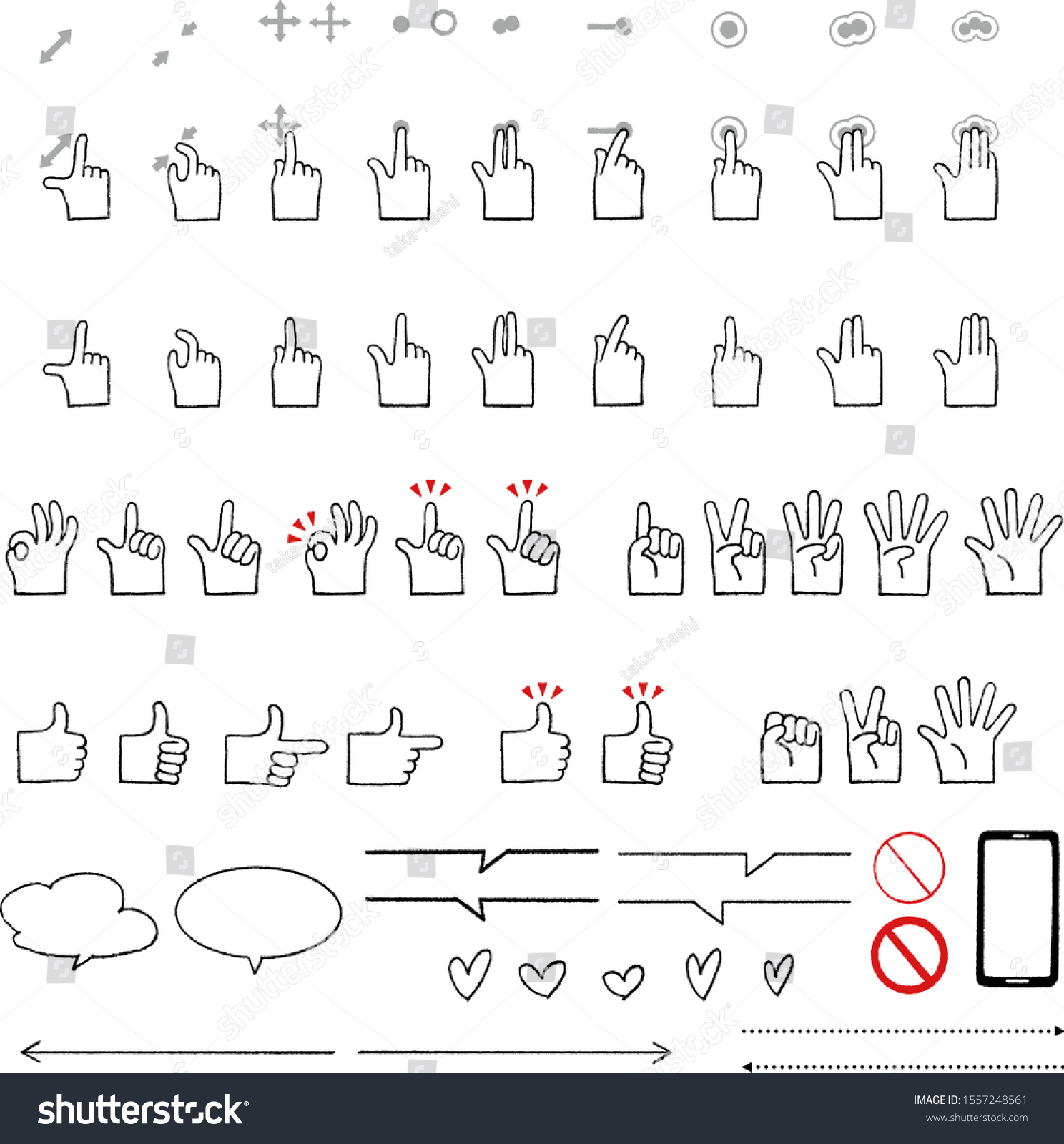 Hand Sign Touch Vector Icons Set Stock Vector (Royalty Free) 1557248561