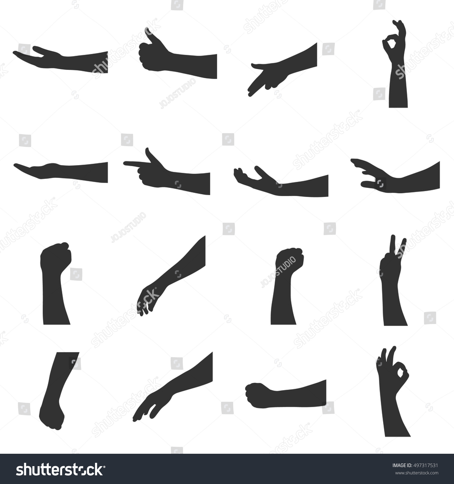 Hand Silhouette Vector Set: vetor stock (livre de direitos) 497317531 ...