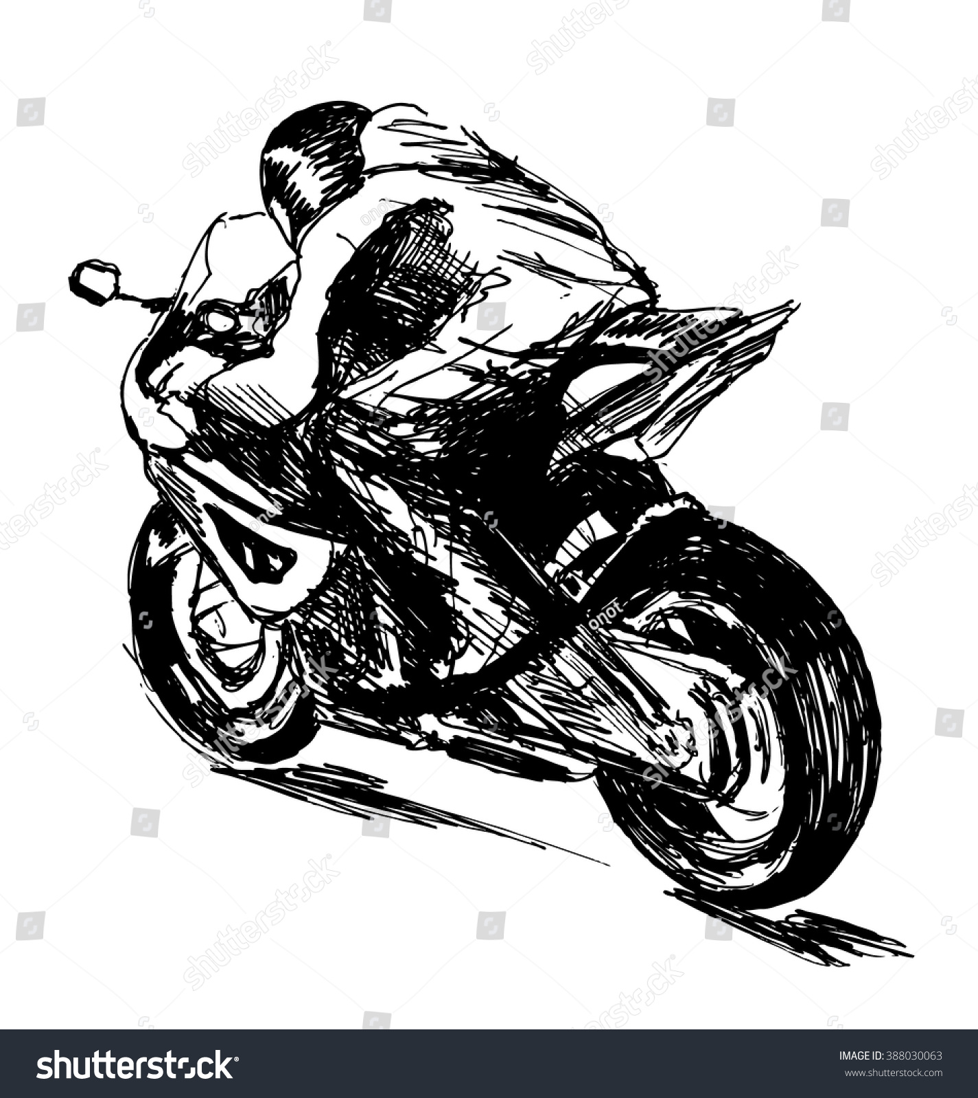 Hand Sketch Biker Stock Vector (Royalty Free) 388030063 | Shutterstock