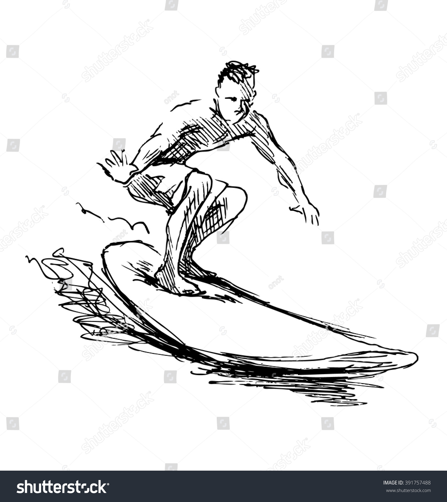 Hand Sketch Surfer: vetor stock (livre de direitos) 391757488 ...