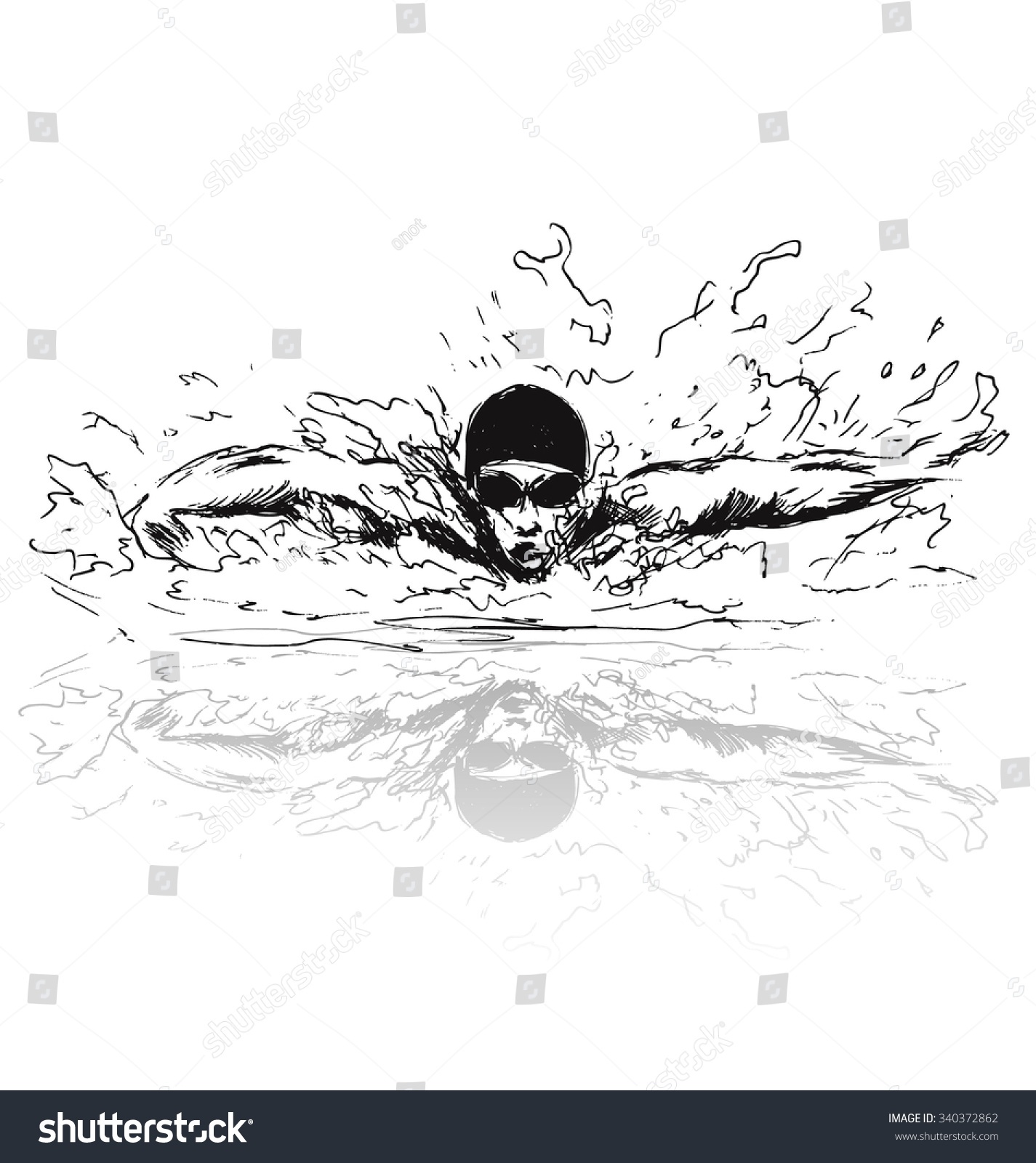 Hand Sketch Swimmer: เวกเตอร์สต็อก (ปลอดค่าลิขสิทธิ์) 340372862