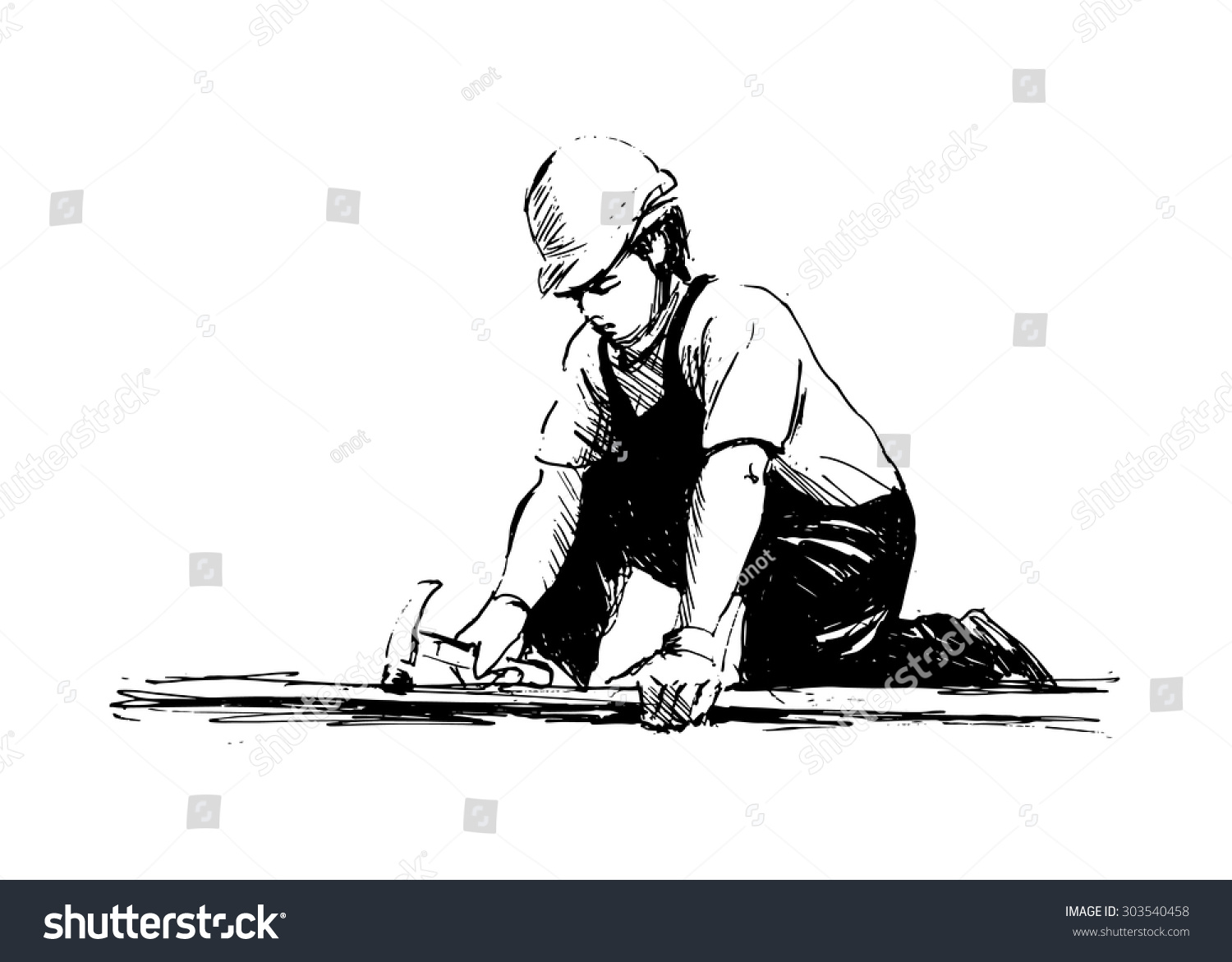 Hand Sketch Worker Stock Vector (Royalty Free) 303540458